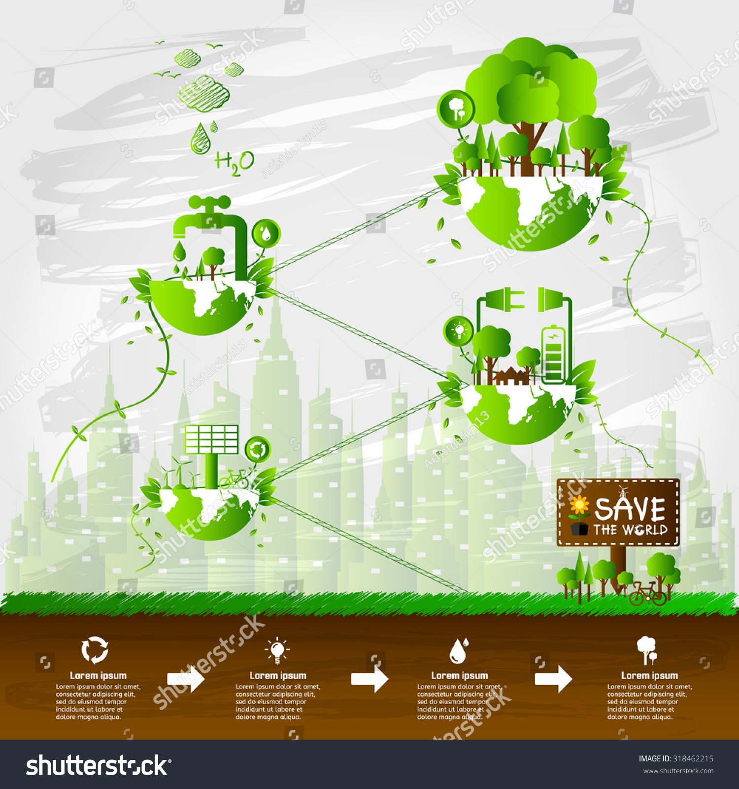 Ecology Concept Save World Vector Illustration 스톡 벡터(로열티 프리) 318462215 ...