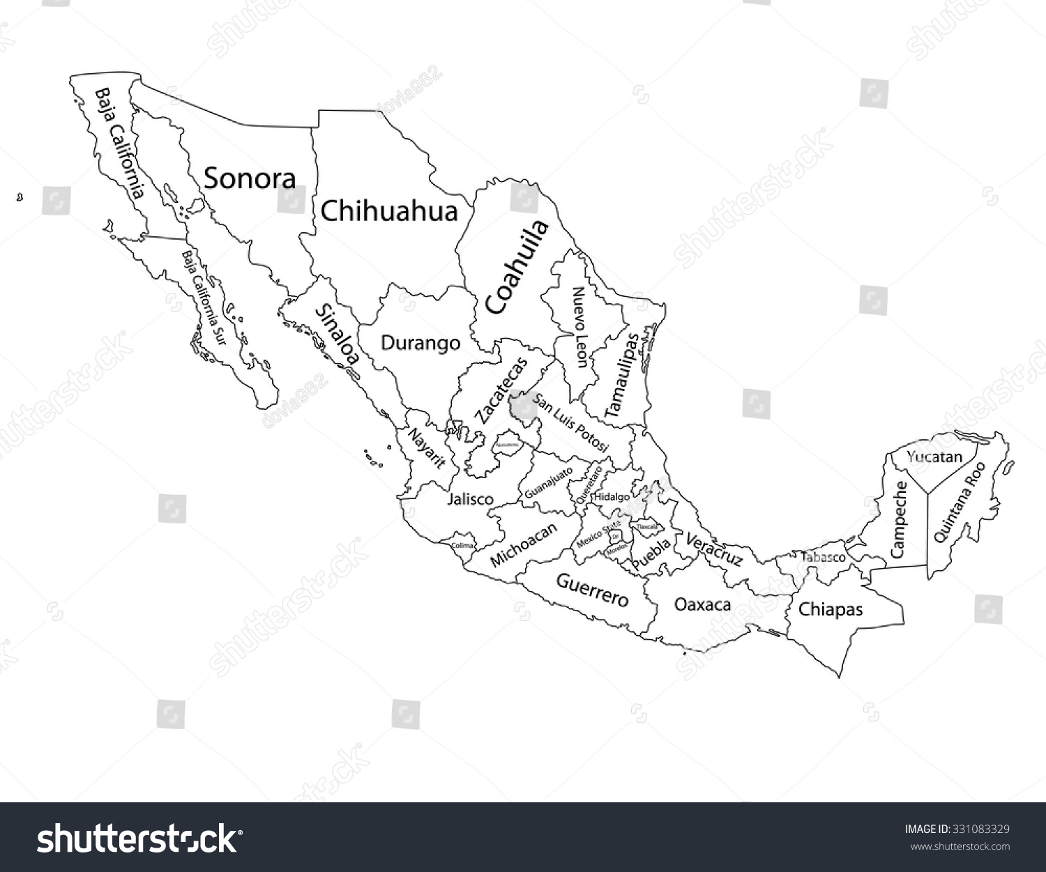 Editable Blank Vector Map Silhouette Mexico: vector de stock (libre de ... Editable Blank Vector Map Silhouette Mexico: vector de stock (libre de ...