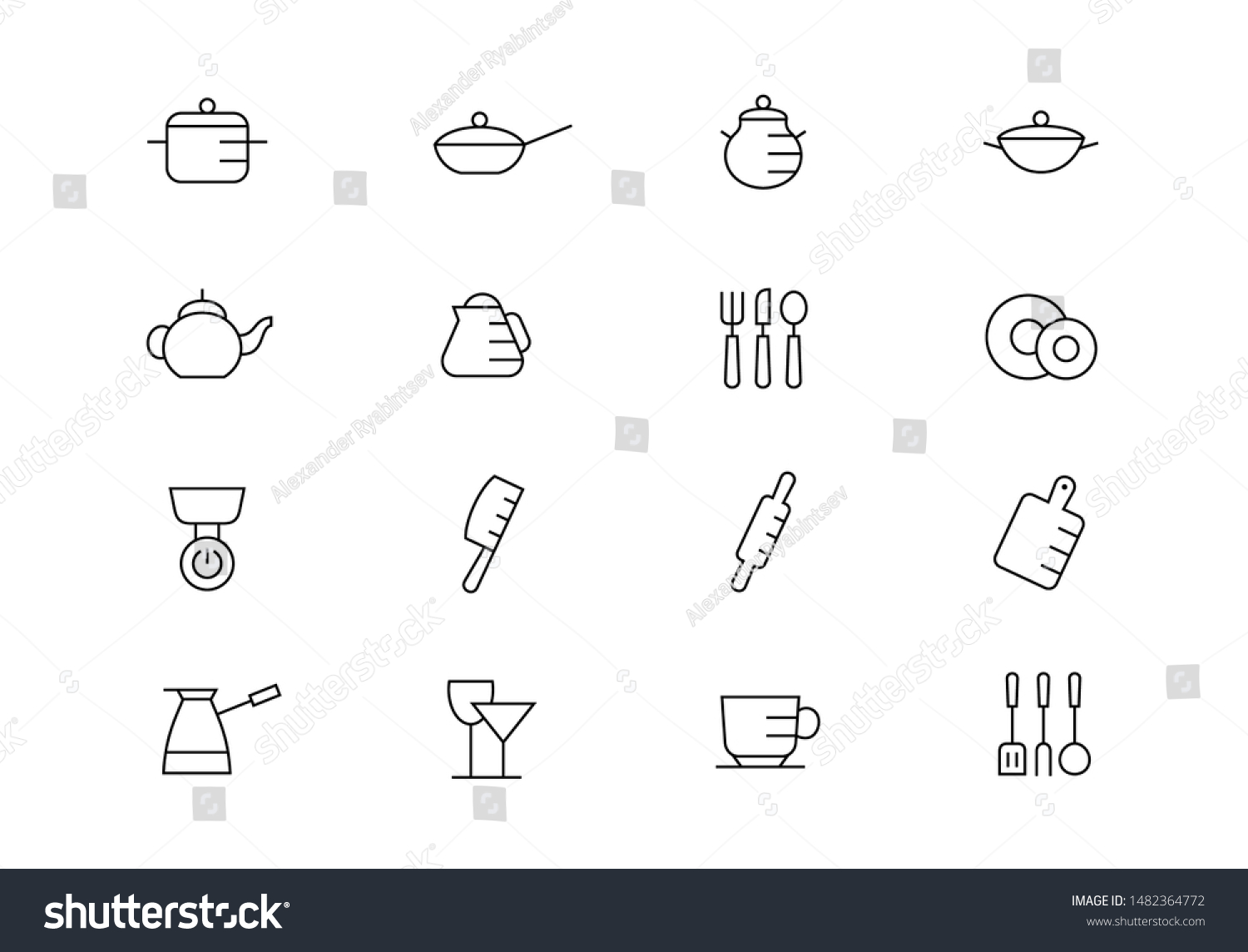 Editable Stroke Kitchen Utensils Thin Line Stock Vector (Royalty Free ...