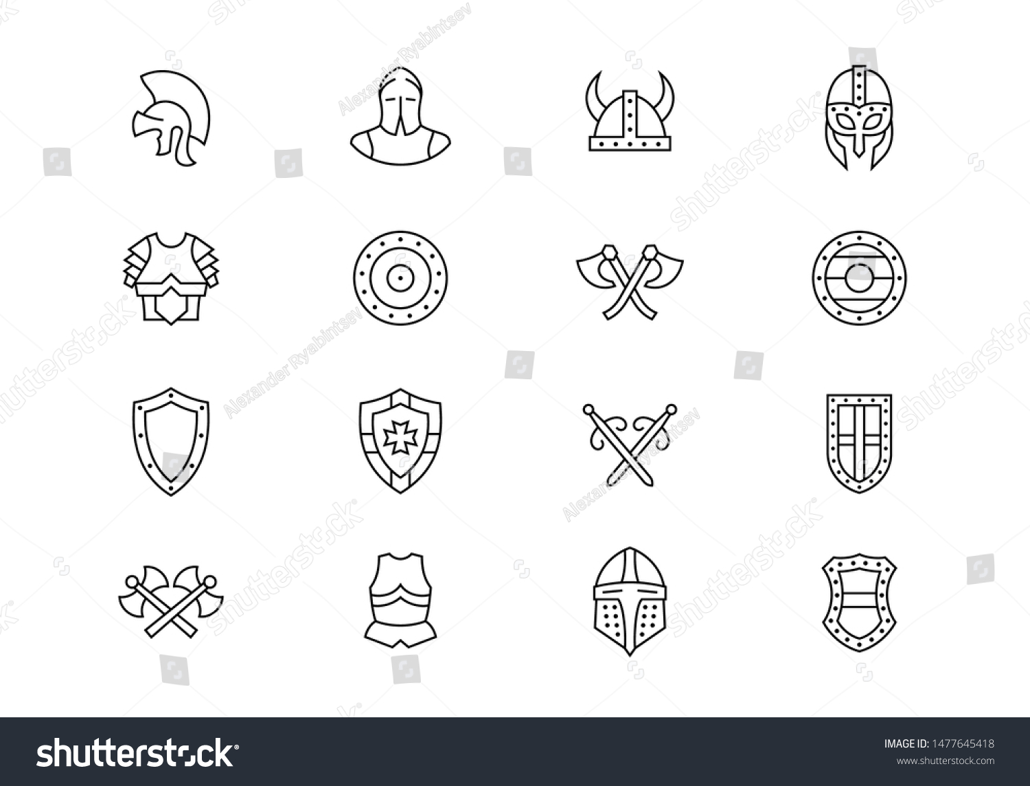 Editable Stroke Medieval Armour Thin Line Stock Vector (Royalty Free ...