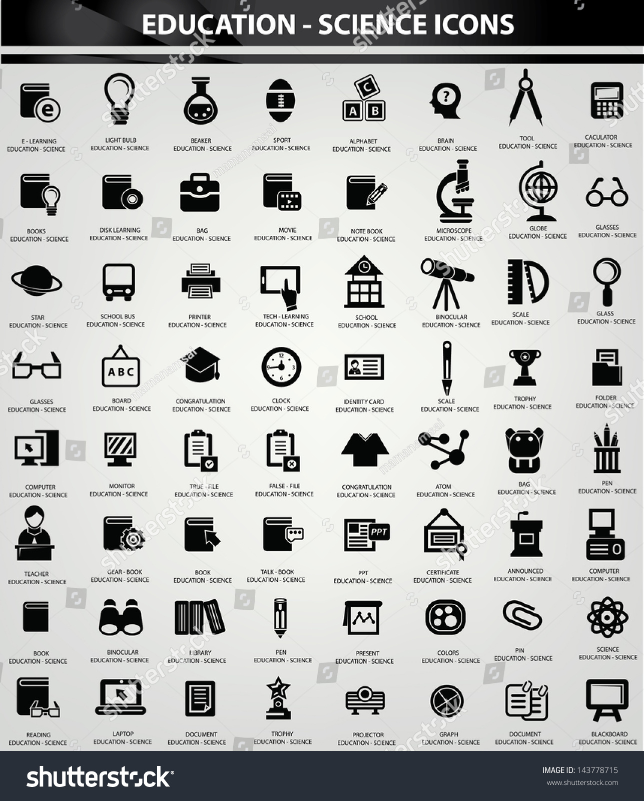 Education Science Icon Setblack Versionvector: vetor stock (livre de ...