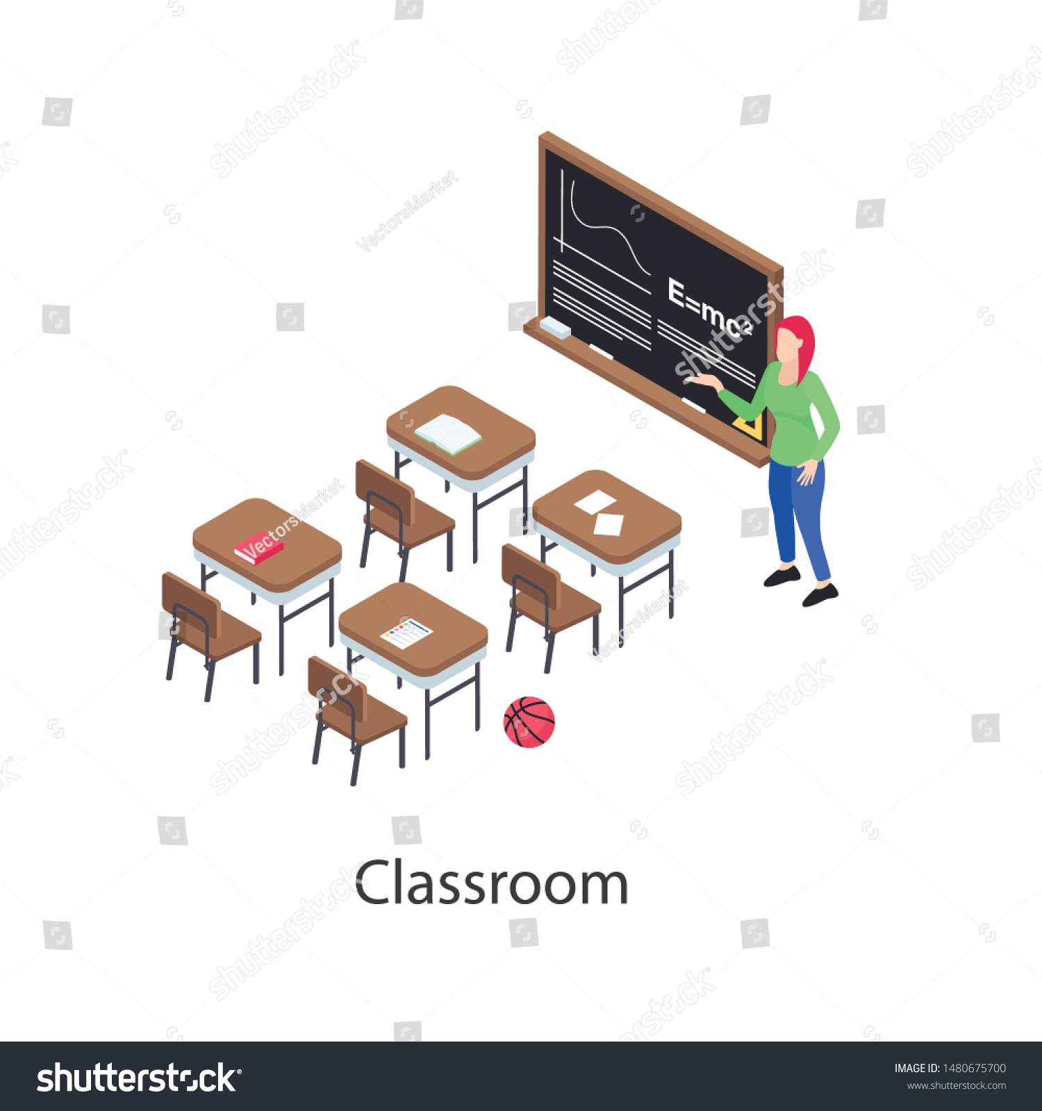 Educational Classroom Vector Isometric Design Stock Vector (Royalty ...