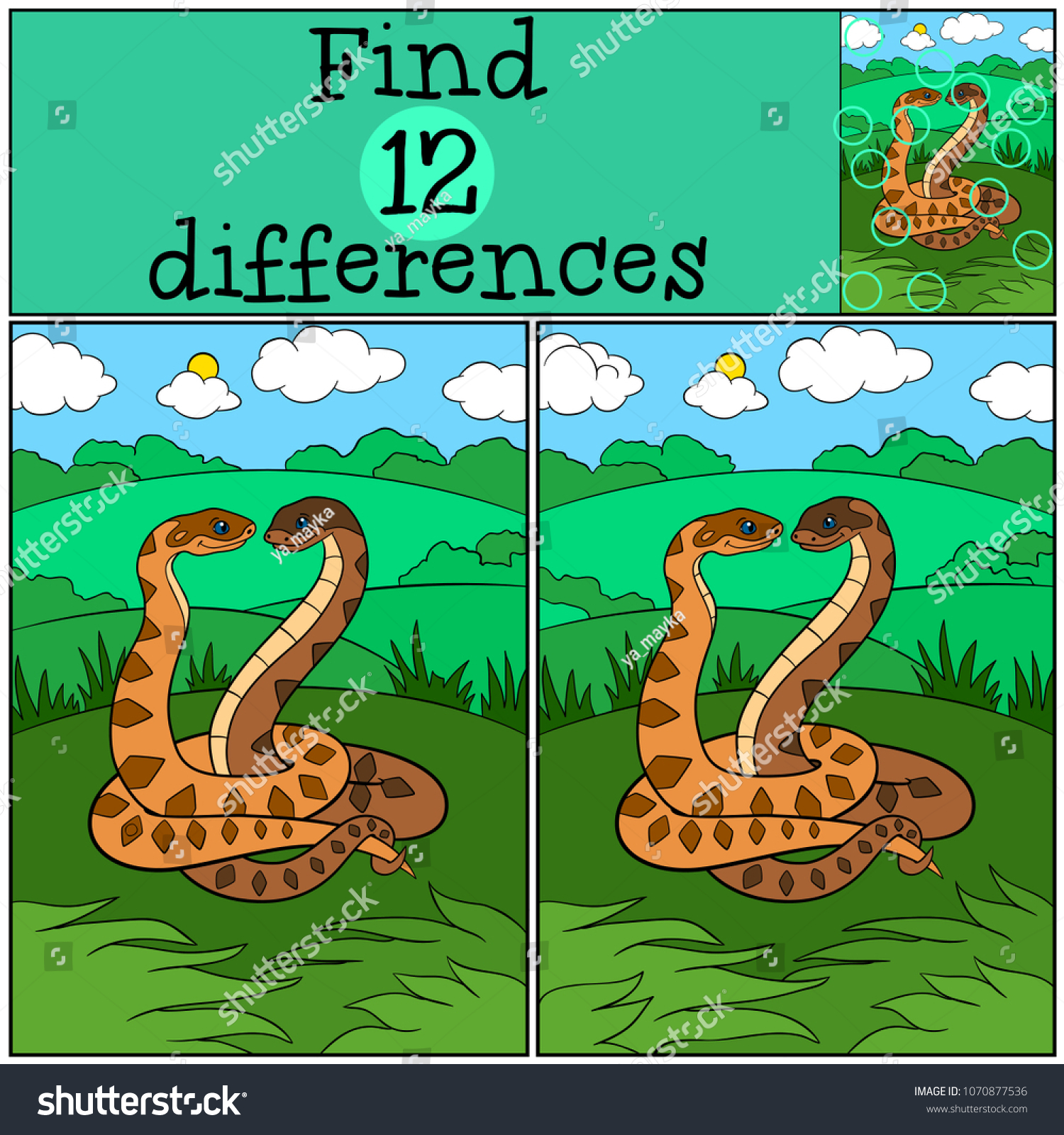 Educational Game Find Differences Two Cute 스톡 벡터(로열티 프리) 1070877536 ...