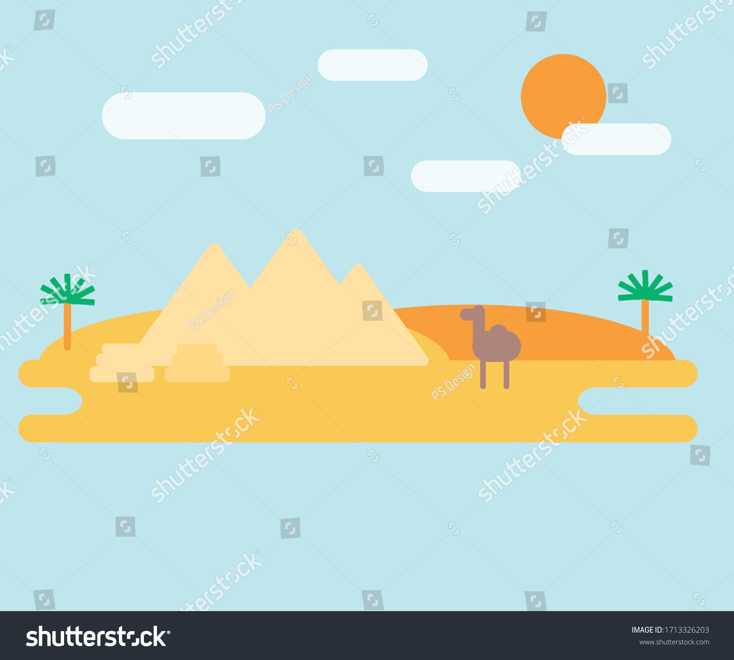 Egypt Flat Design Pyramids Desert Stock Vector (Royalty Free) 1713326203