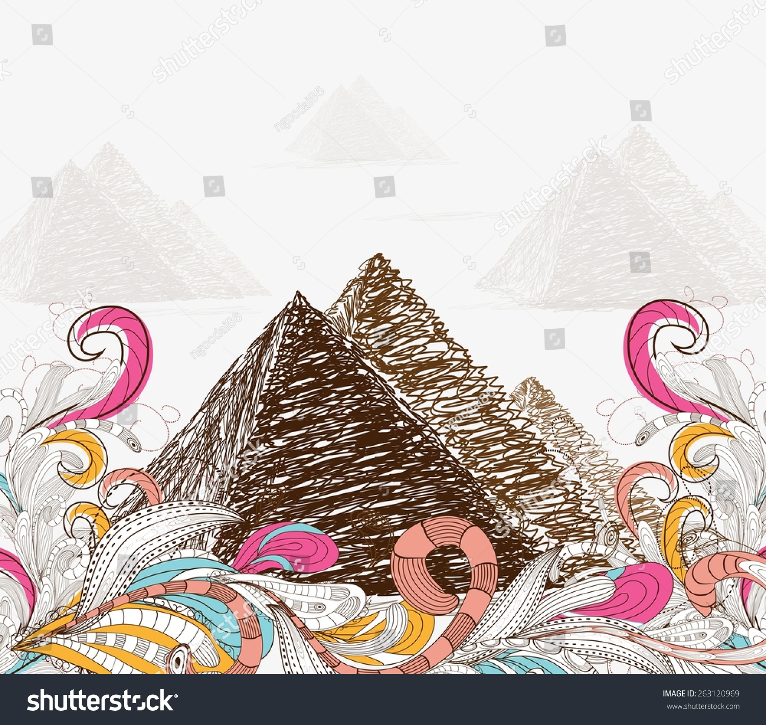 Egypt Hand Drawn Pyramids Doodle Stock Vector (Royalty Free) 263120969 ...