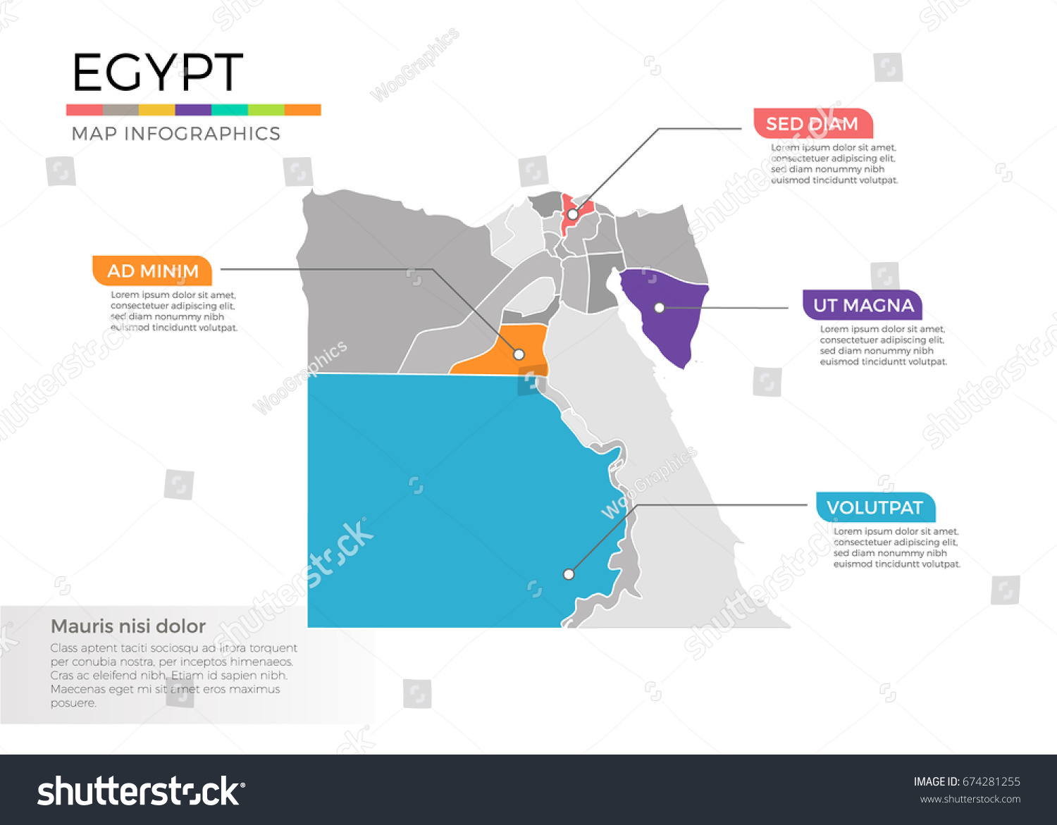 Egypt Map Infographics Vector Template Regions: vetor stock (livre de ...