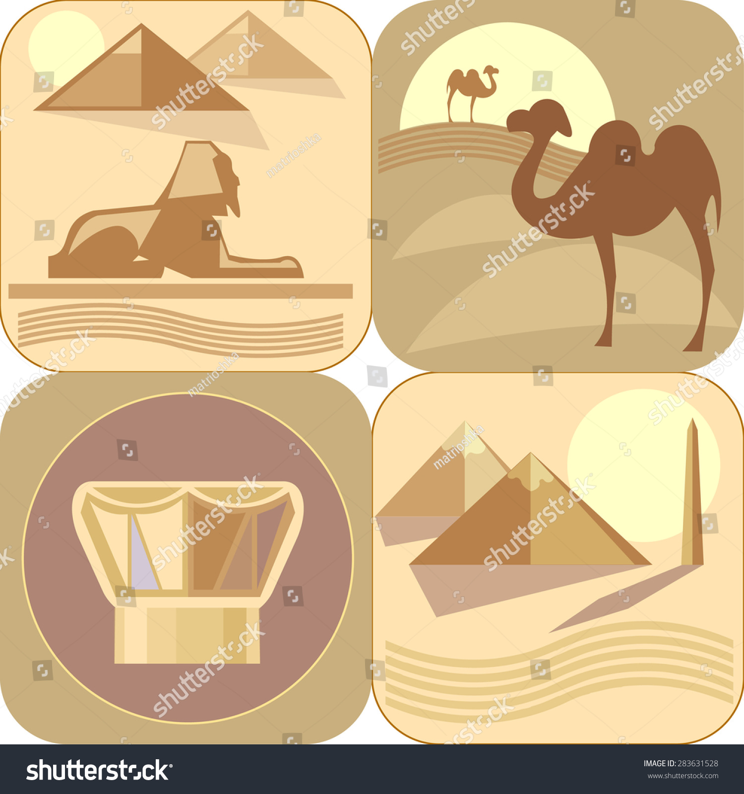 Vektor Stok Egypt Sphinx Camel Pyramid Vector Icons (Tanpa Royalti ...