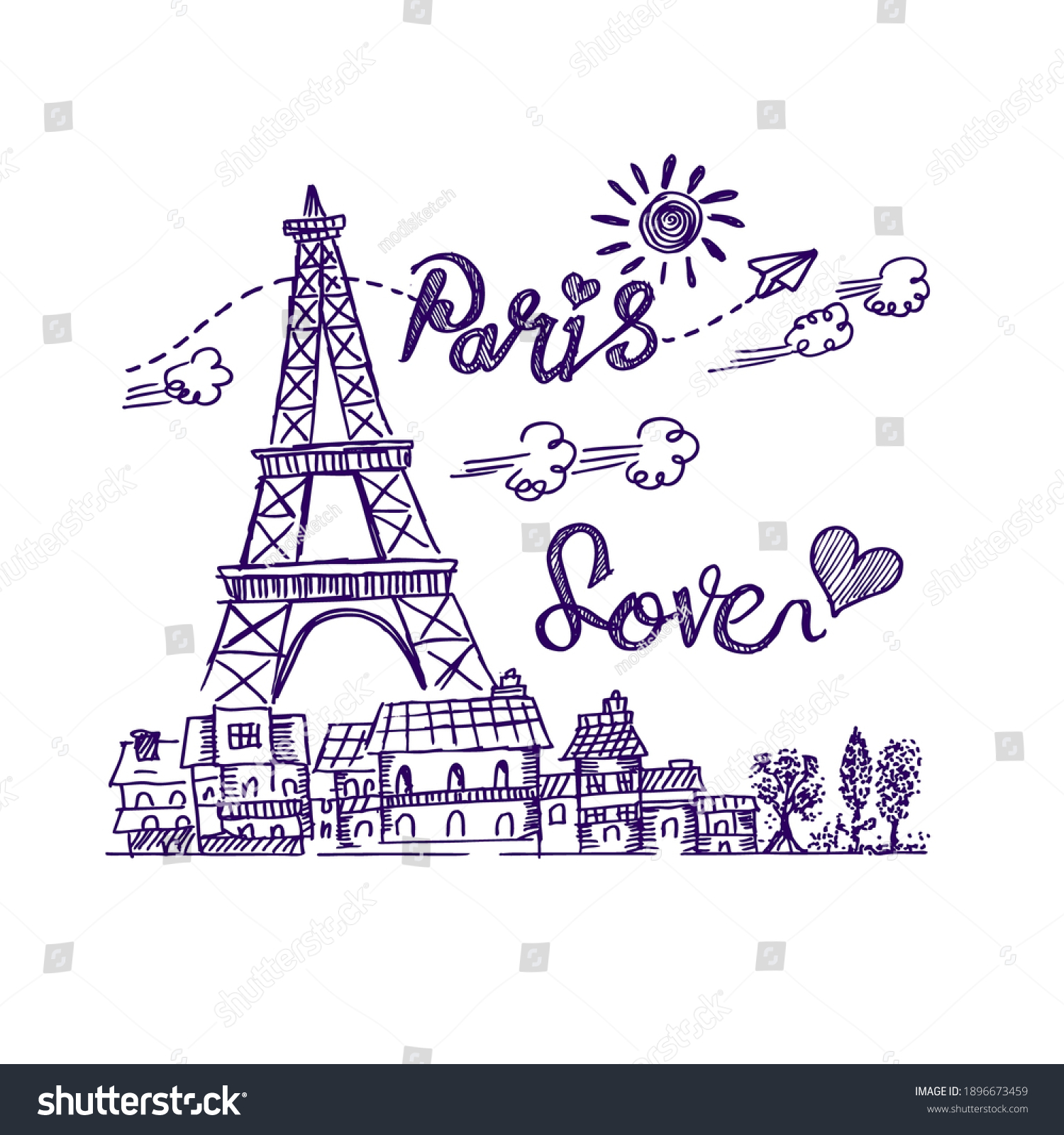 Eiffel Tower City Doodle Sketch Stock Vector (Royalty Free) 1896673459 ...