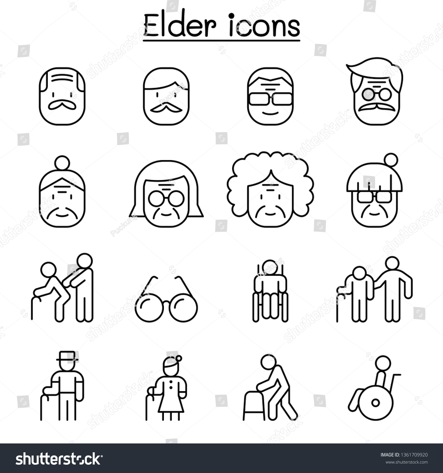 Elder Icon Set Thin Line Style Stock Vector (Royalty Free) 1361709920