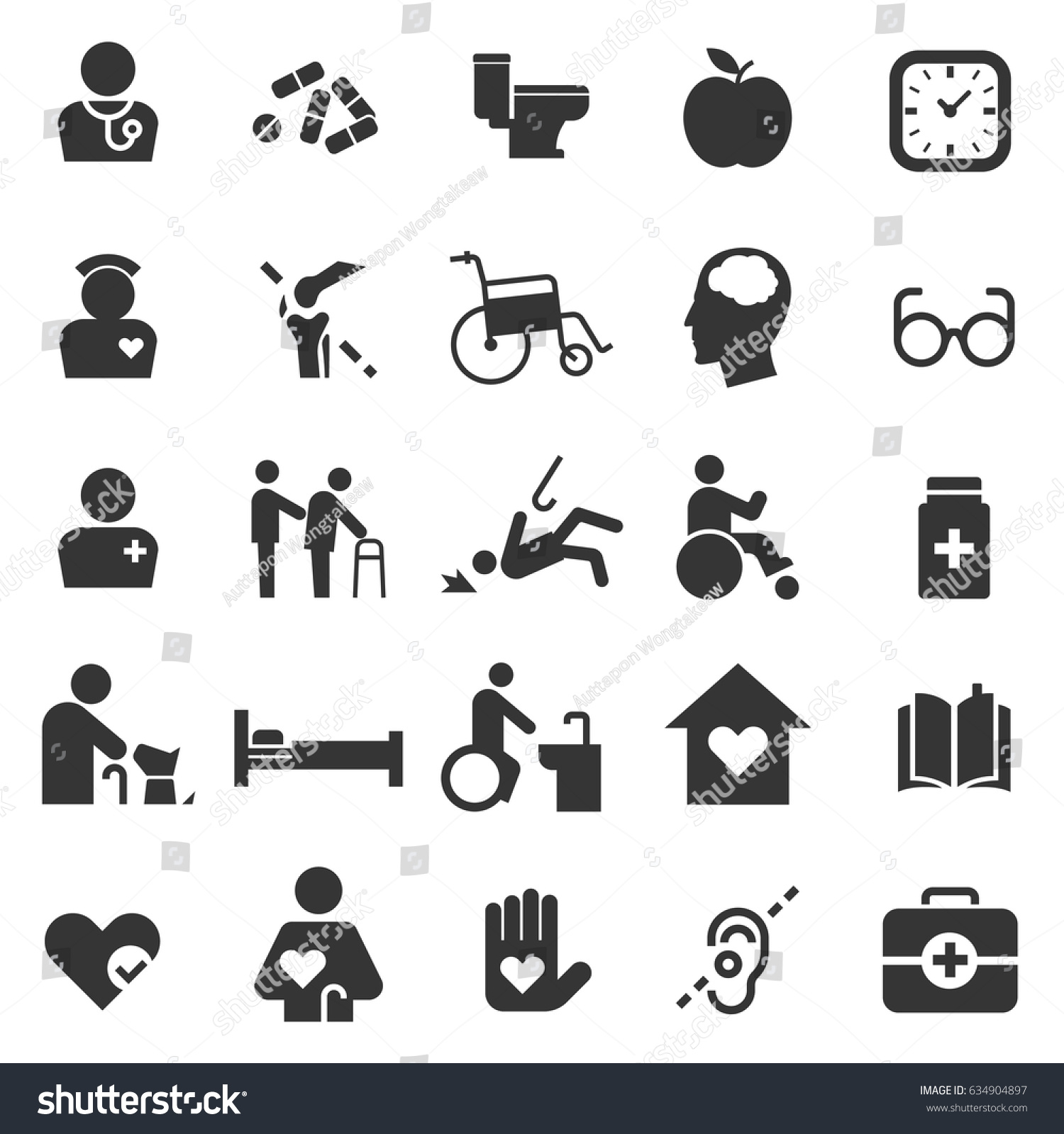 Elderly Care Icon Set Flat Design Stock Vector (Royalty Free) 634904897