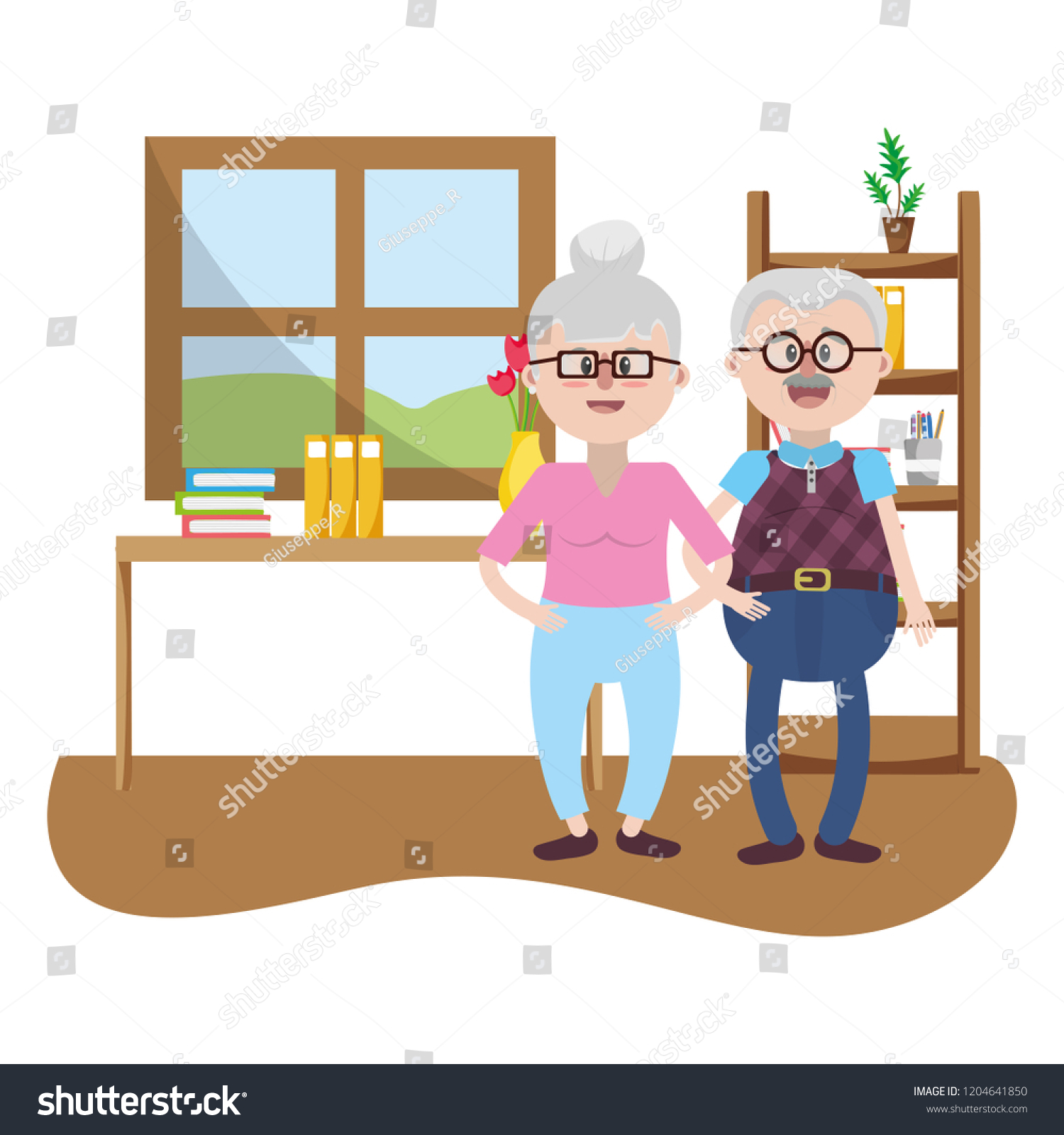 Elderly Household Cartoon Stock Vector (Royalty Free) 1204641850