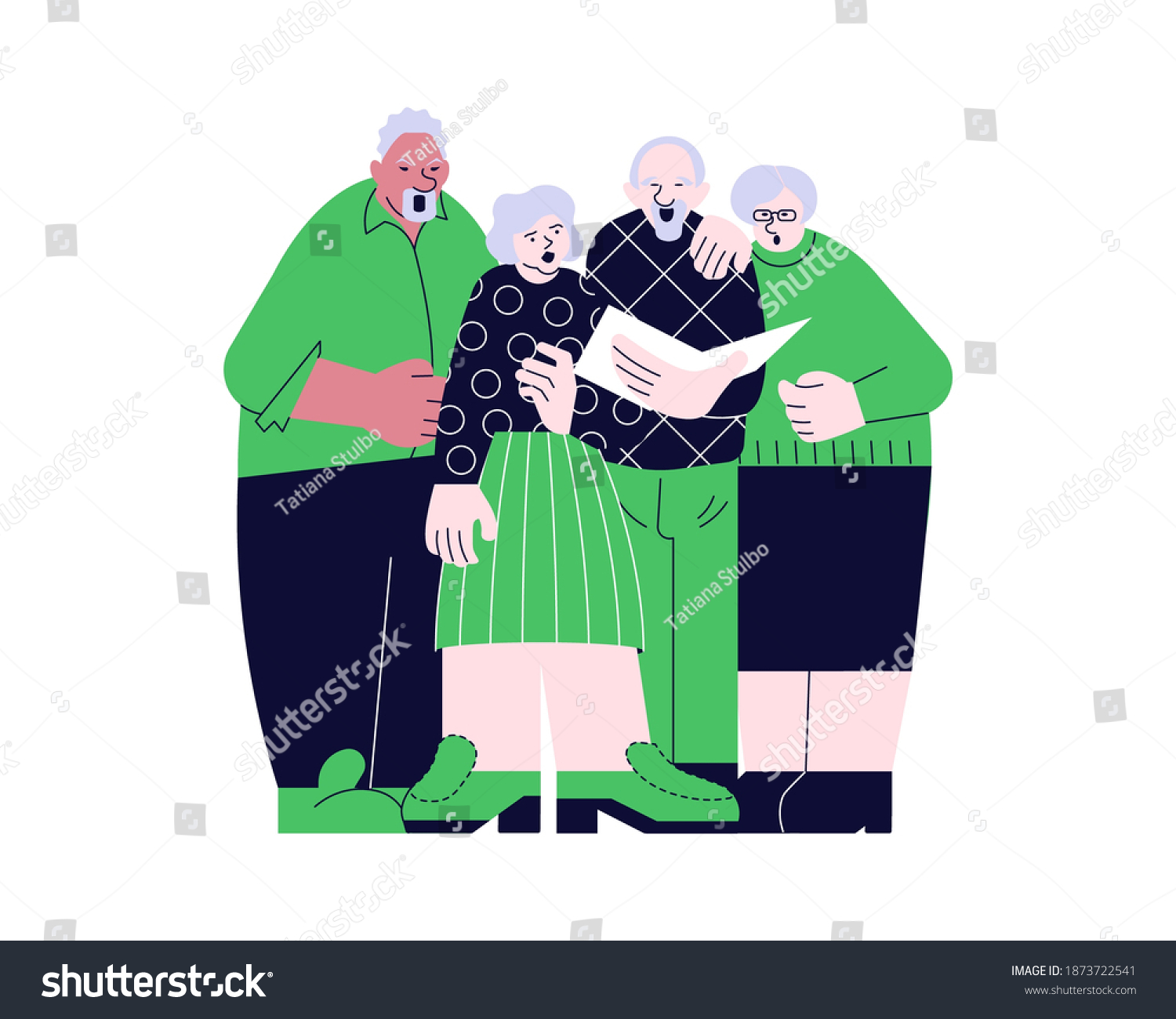 Elderly People Choral Singing Song Book Stock Vector Royalty Free