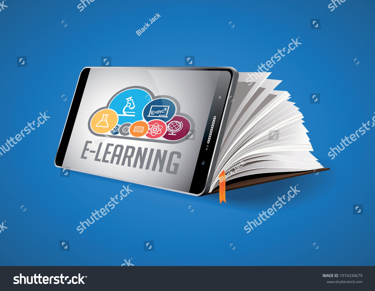 Elearning Concept Mobile Phone Book Word Stock Vector (Royalty Free ...