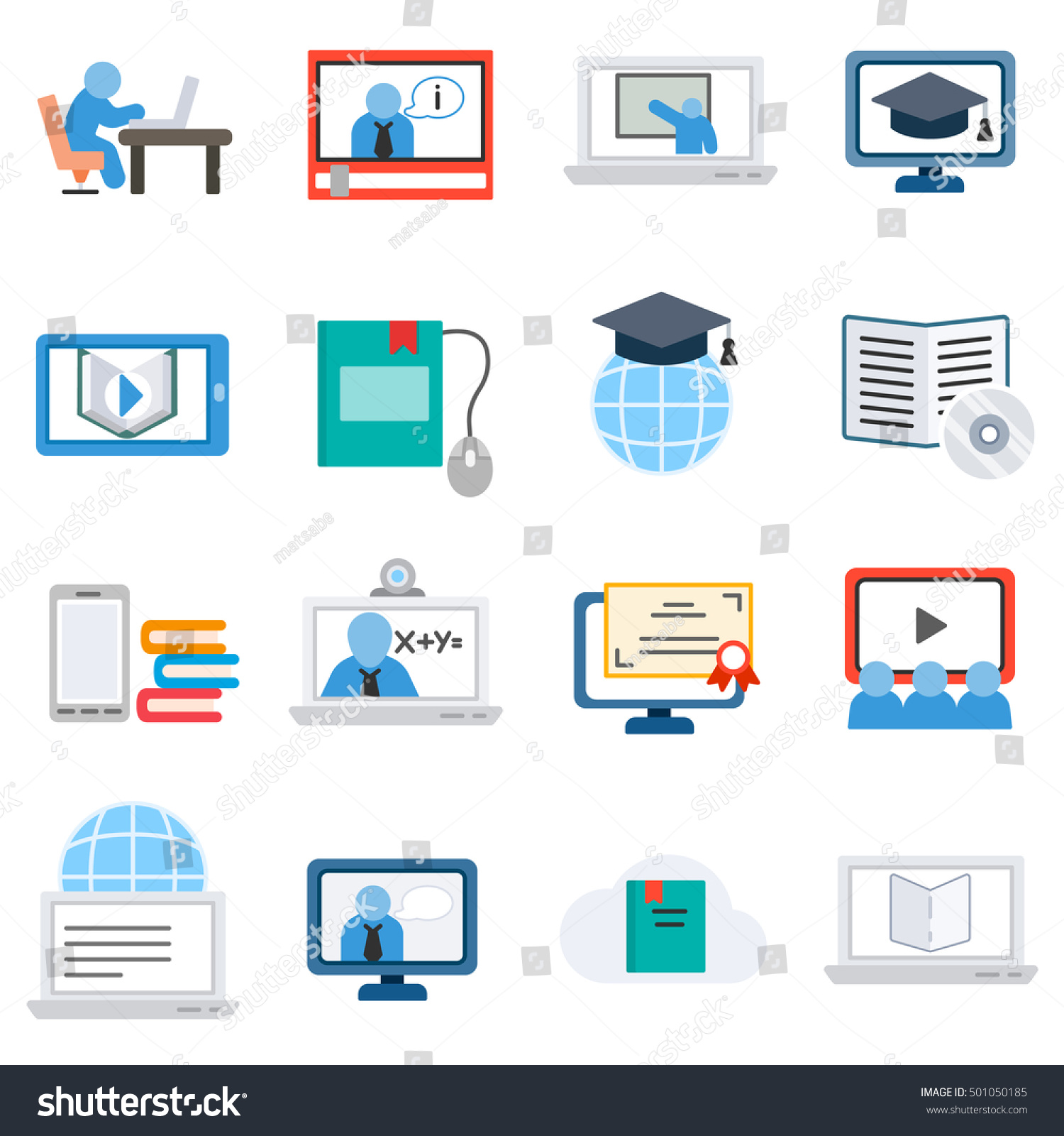Elearning Icons Set Remote Study Flat Stock Vector (Royalty Free) 501050185