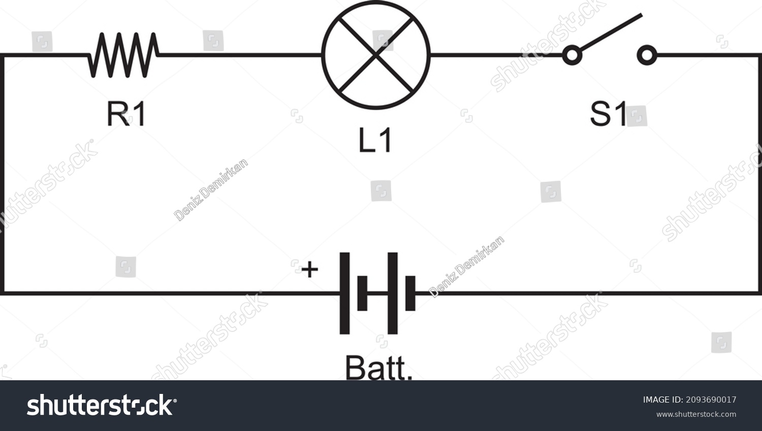 Electric Basic Circuit Lamp Resistor Stock Vector (Royalty Free) 2093690017