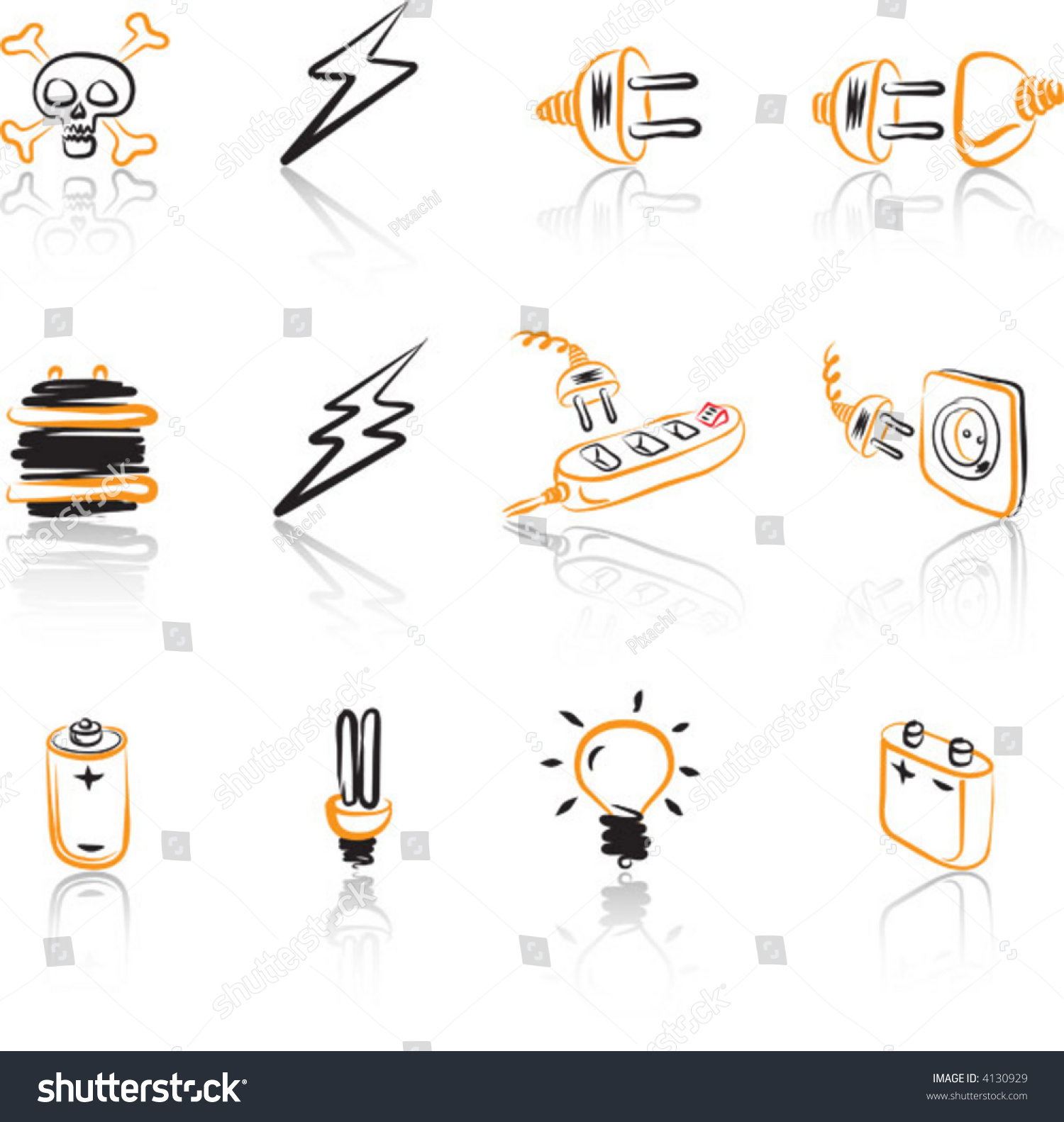 Electric 1 Icon Set Black Orange: vector de stock (libre de regalías ...
