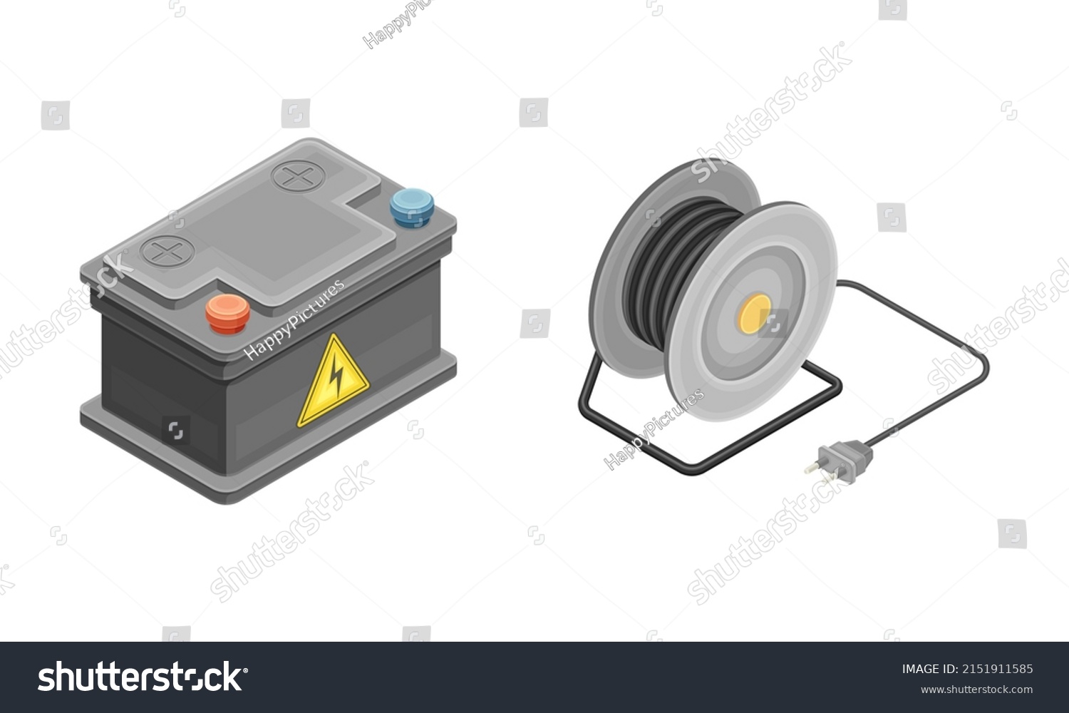 Electric Power Objects Set Battery Cable Stock Vector (Royalty Free ...