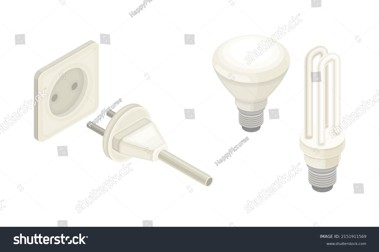 Electric Power Objects Set Light Bulbs Stock Vector (Royalty Free ...