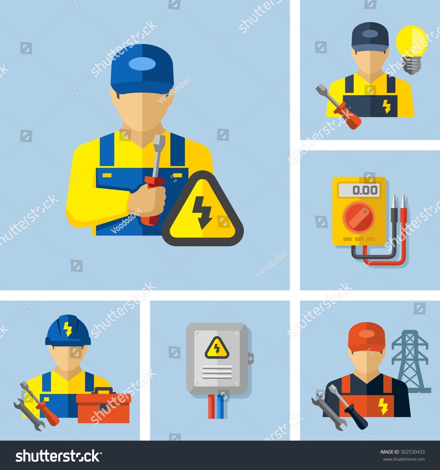 Electrician Worker Icons Stock Vector (Royalty Free) 302530433 ...