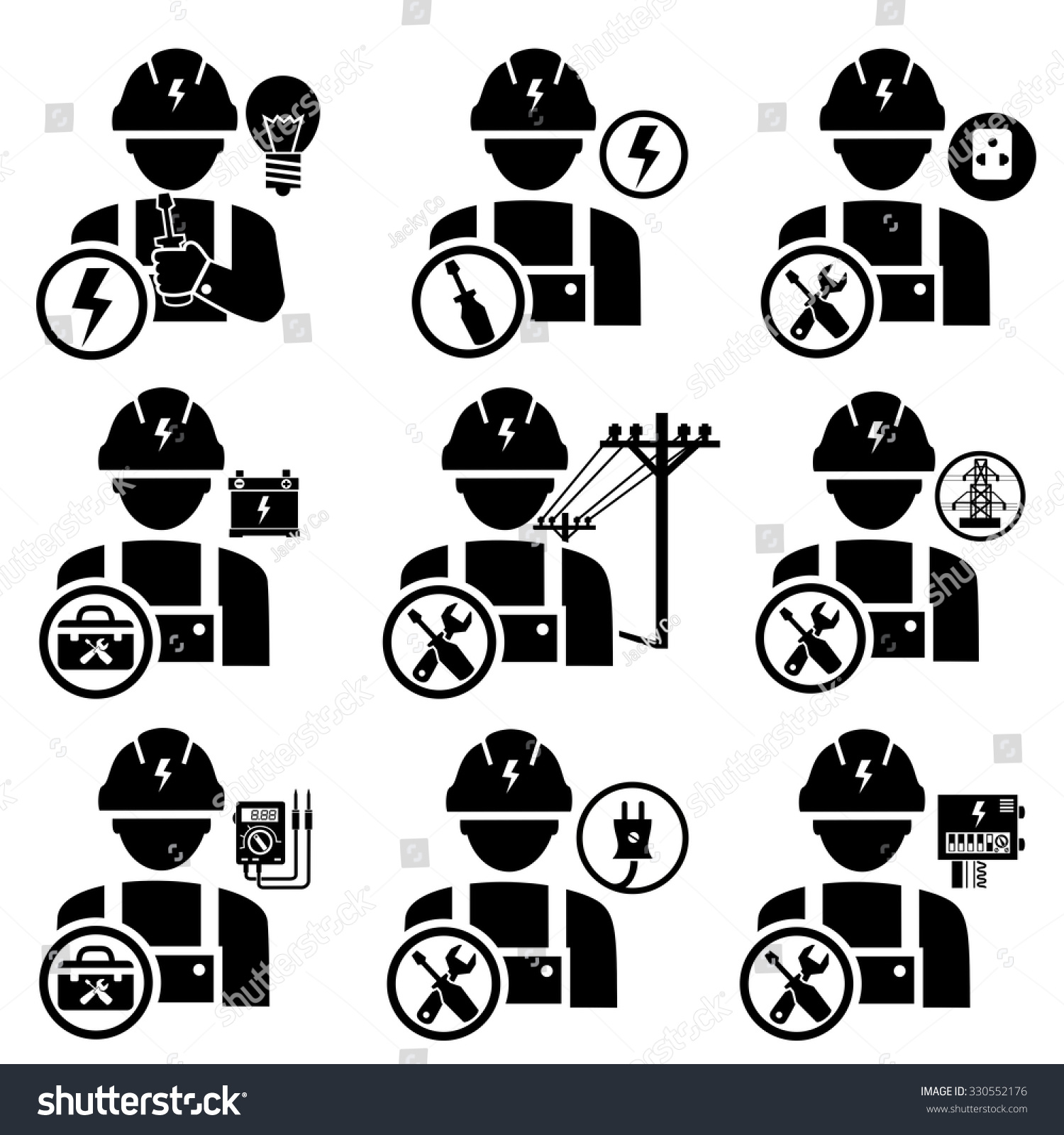 Electrician Worker Icons Vector Stock Vector (Royalty Free) 330552176 ...