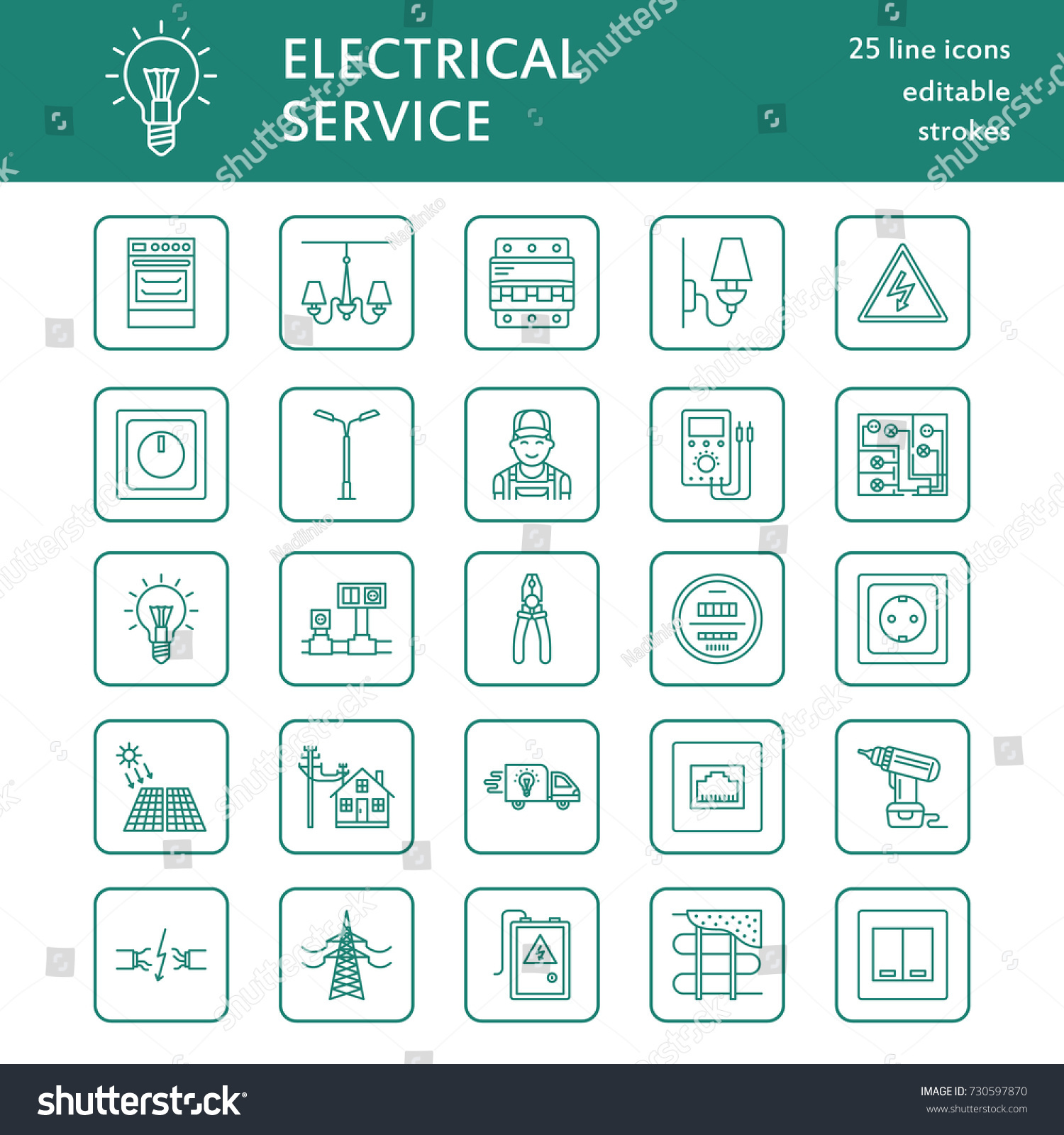 Electricity Engineering Vector Flat Line Icons Stock Vector (Royalty ...