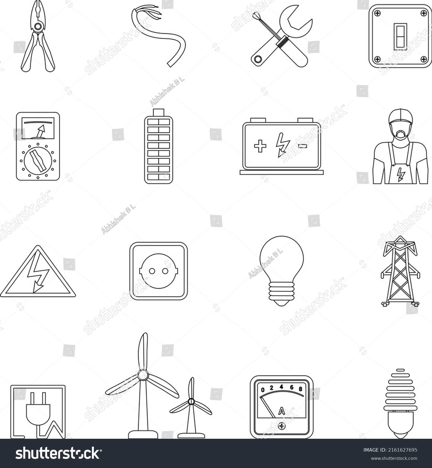 Electricity Flat Vector Outline Icon Collection Stock Vector (Royalty ...