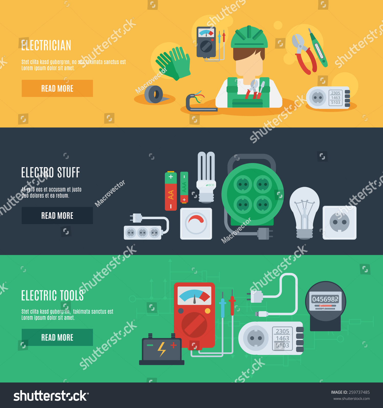 Electricity Horizontal Banner Set Electrician Electro Stock Vector ...