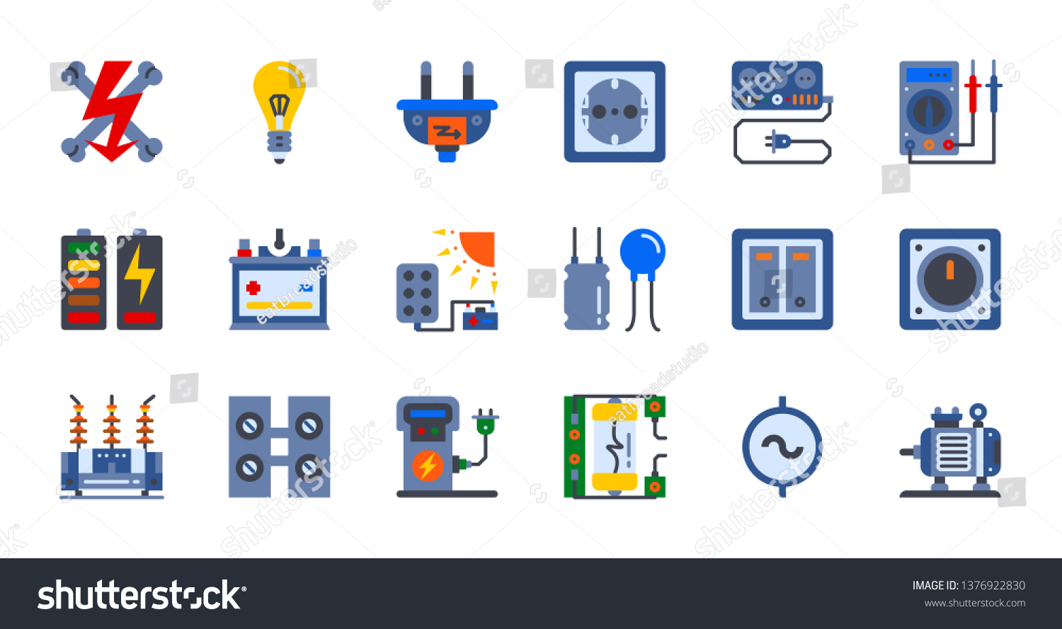 Electricity Icon Set Stock Vector (Royalty Free) 1376922830