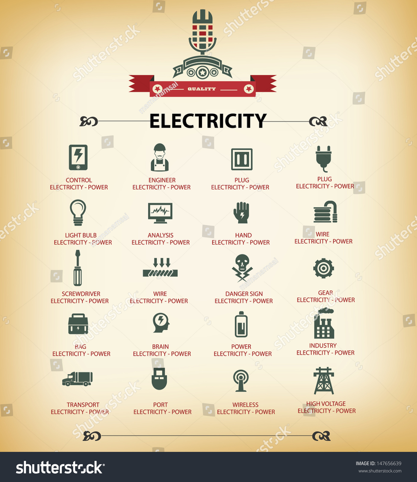 Electricity Iconsretro Versionvector Stock Vector (Royalty Free ...