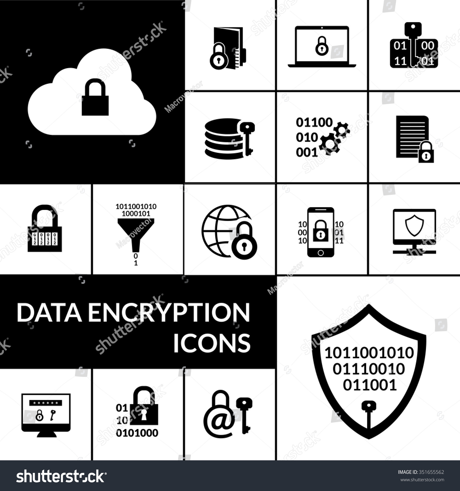 Electronic Data Transfer Security Encryption Symbols Stock Vector ...