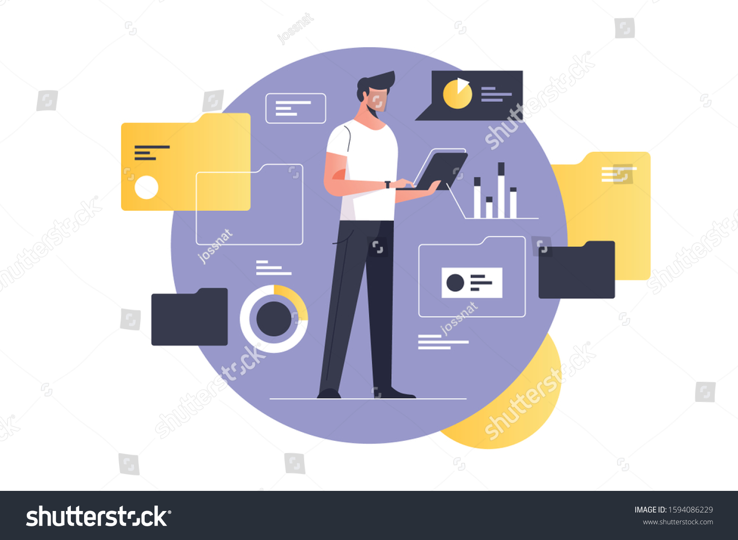 Electronic Document Management Vector Illustration Man Stock Vector ...