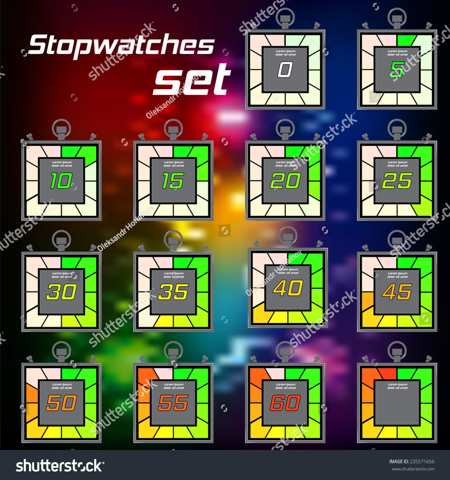 Electronic Stopwatch Icon Set Square Timer Stock Vector (Royalty Free ...