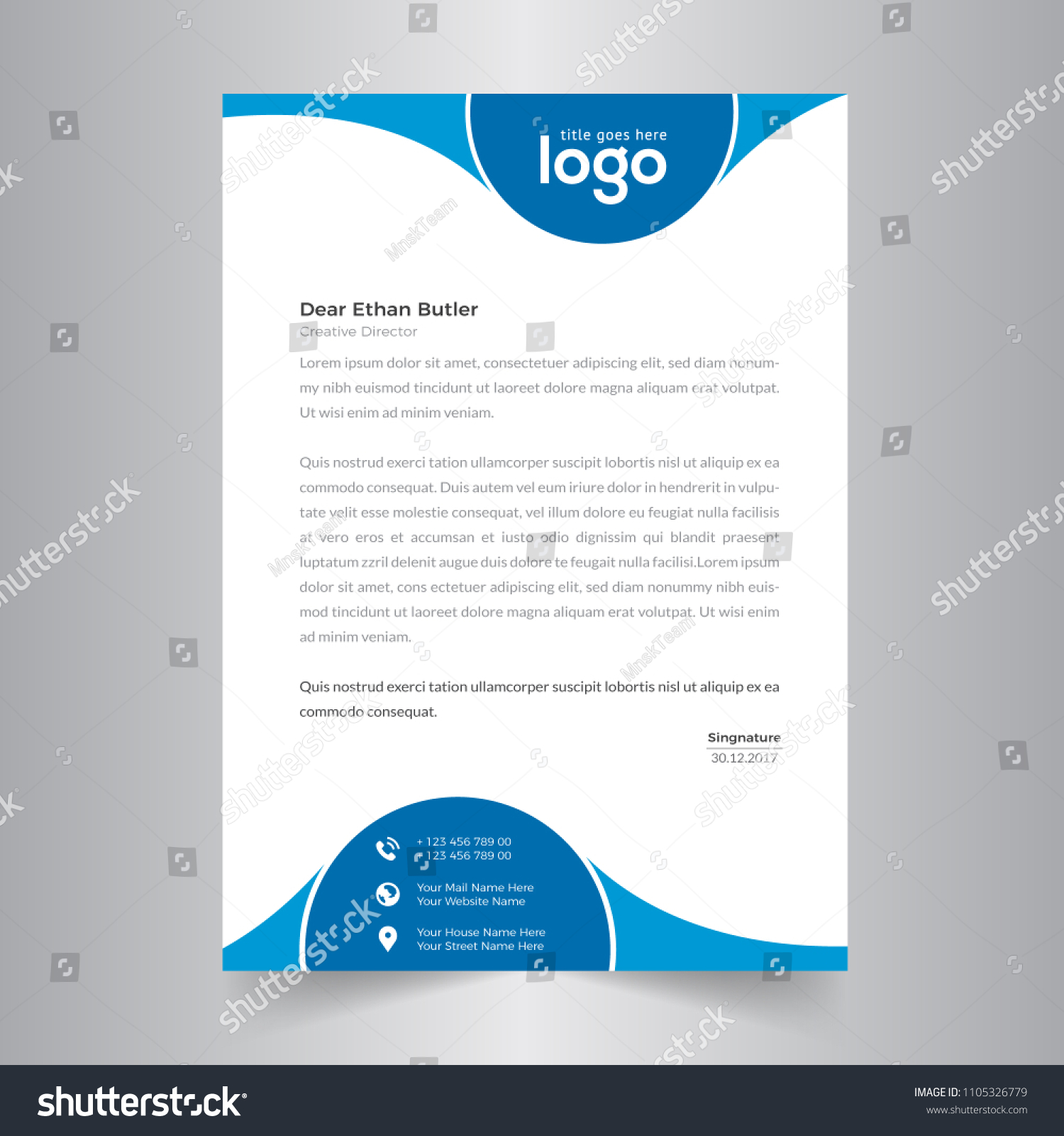 Elegant Blue Letterhead Template Design Stock Vector (Royalty Free ...