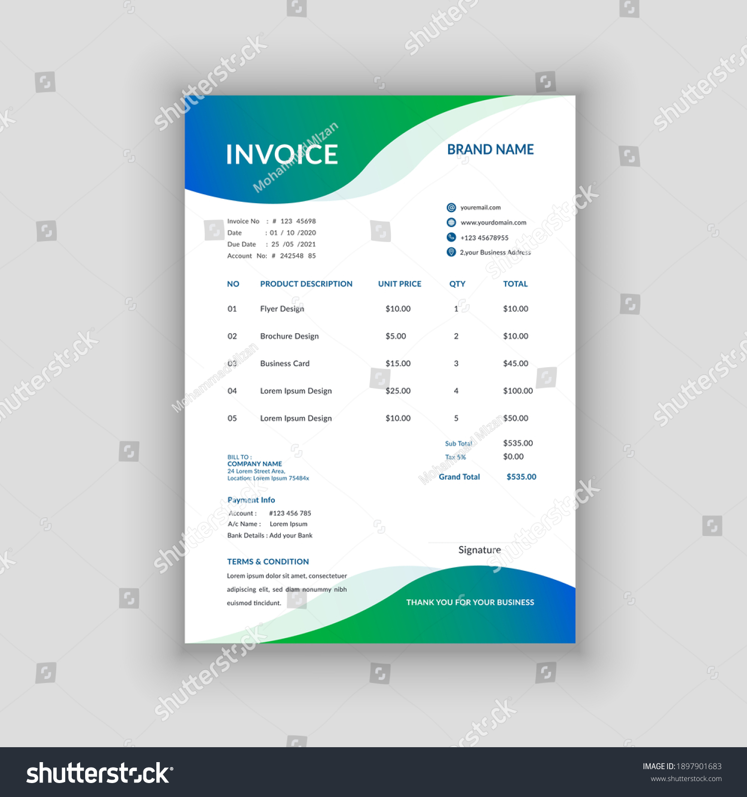 Elegant Business Invoice Template Vector Format Stock Vector (Royalty ...
