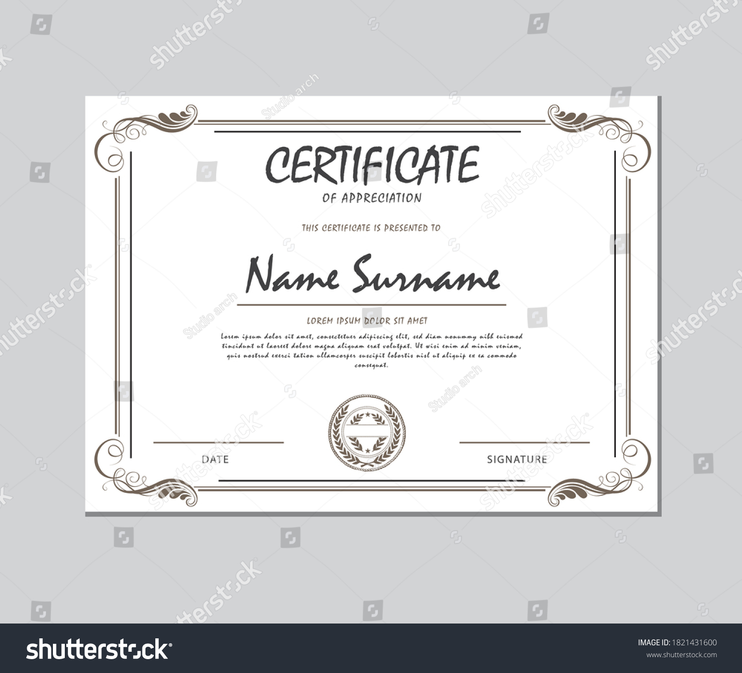 Elegant Certificate Frame Template Stock Vector (Royalty Free) 1821431600