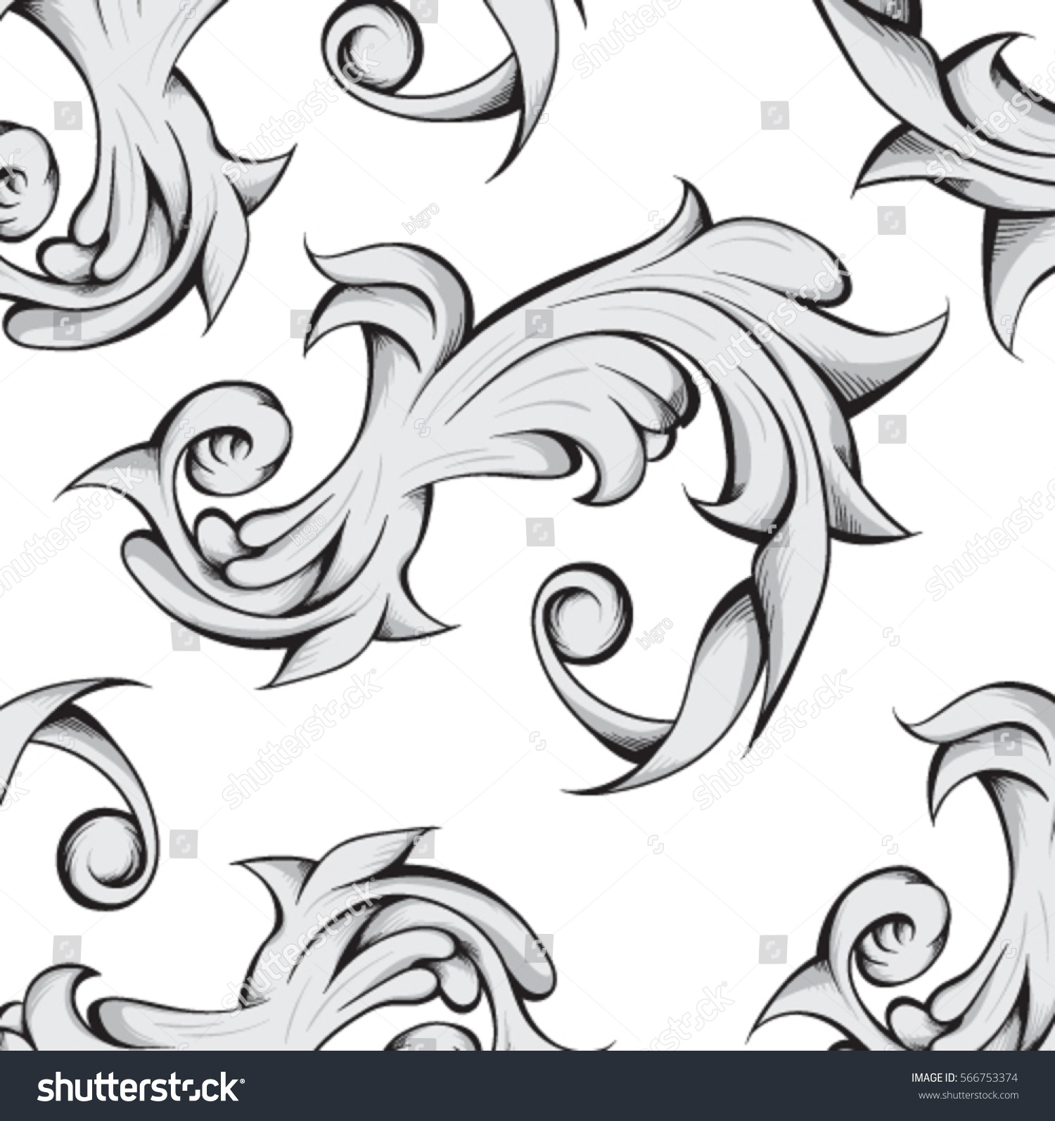 Elegant Hand Drawn Flower Scroll Vector Stock Vector (Royalty Free ...