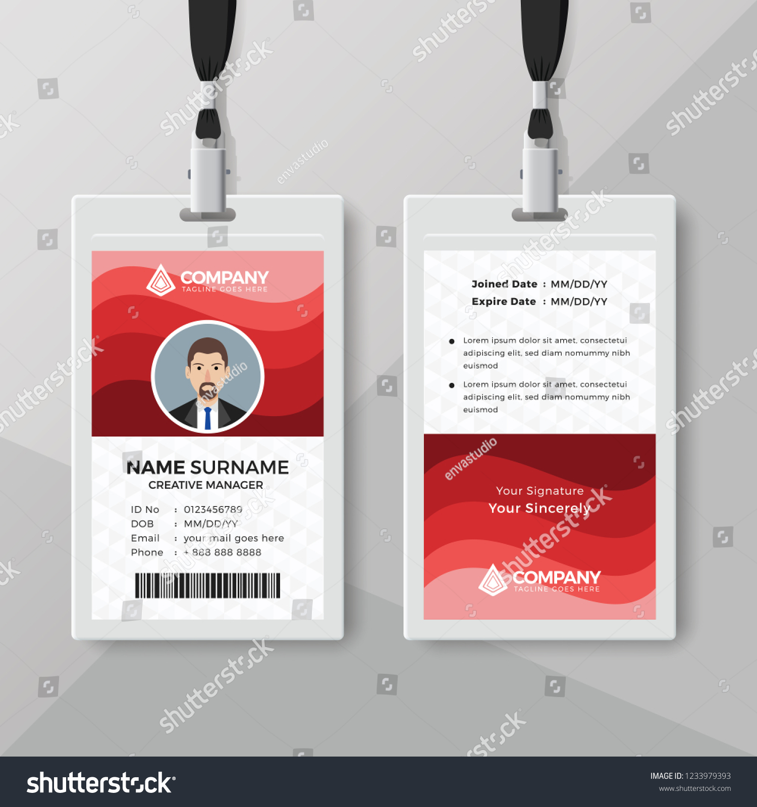 Vektor Stok Elegant Red Id Card Design Template (Tanpa Royalti) 1233979393