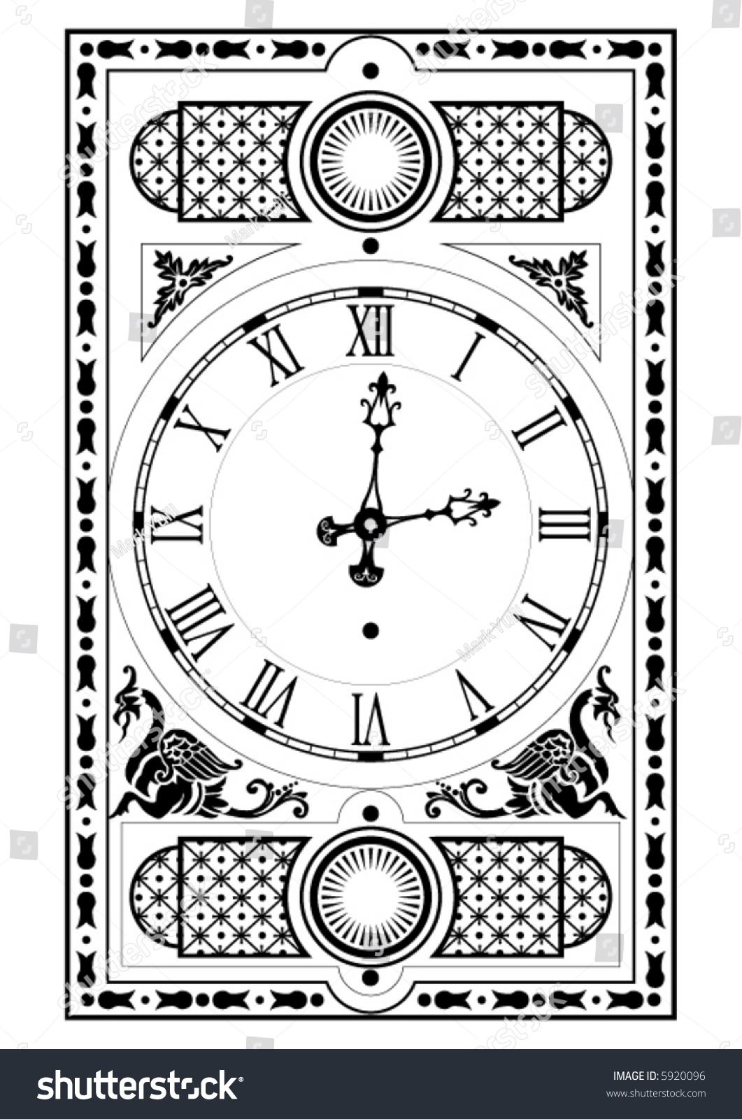 Elegant Victorian Clock Face Hands Decorative Stock Vector (Royalty ...