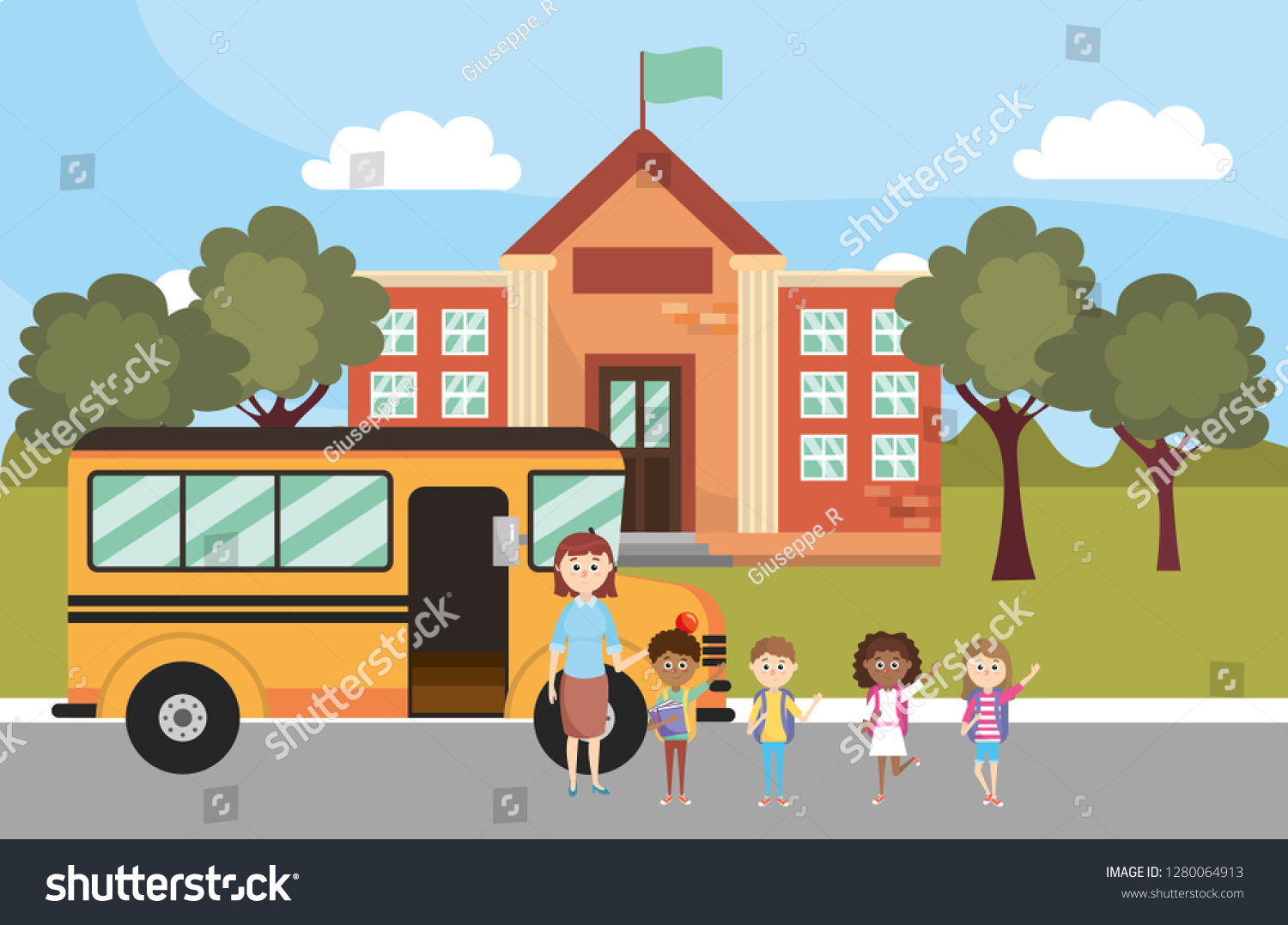 Elementary School Cartoon Stock Vector (Royalty Free) 1280064913