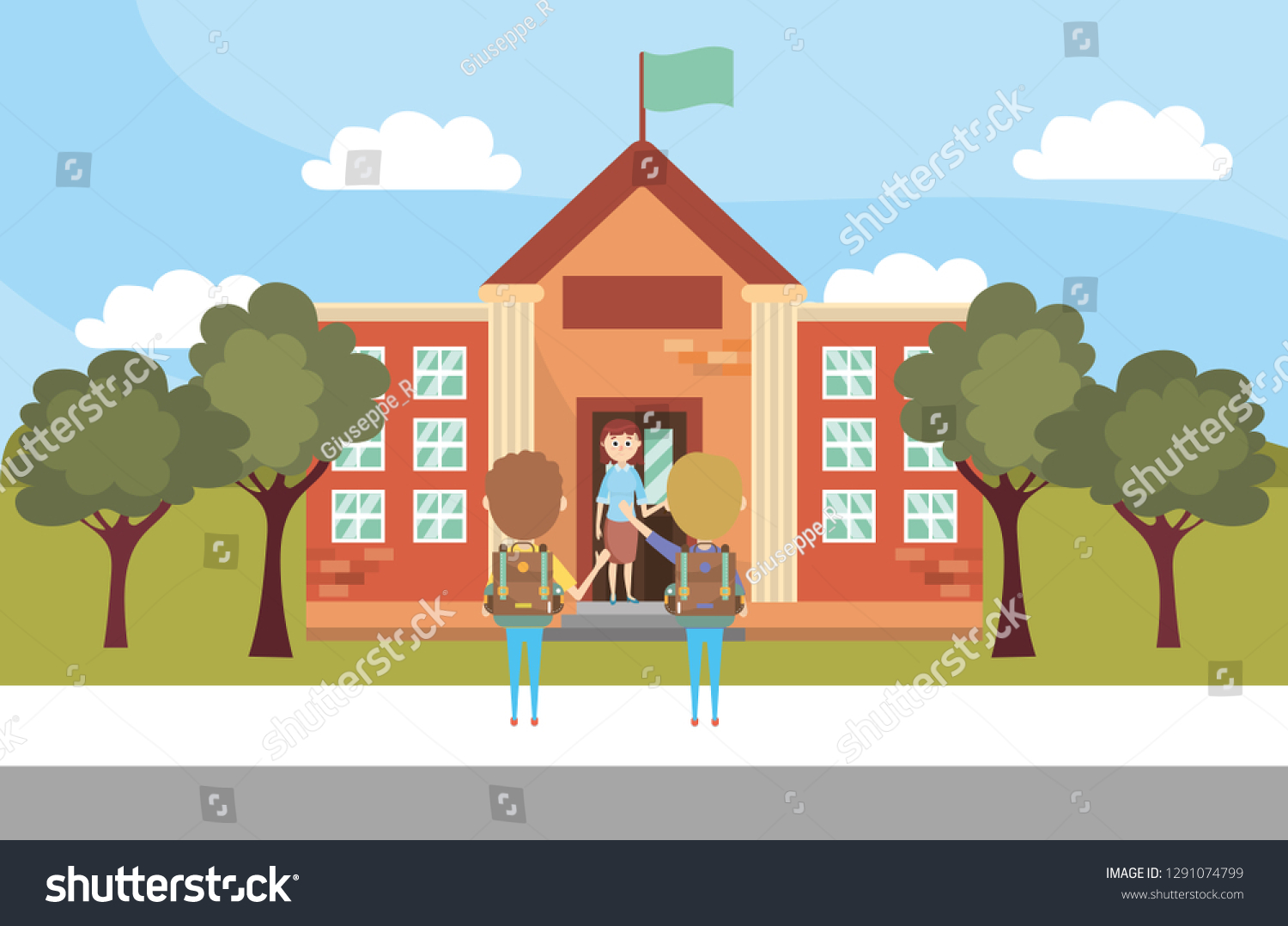 Elementary School Cartoon Stock Vector (Royalty Free) 1291074799 ...