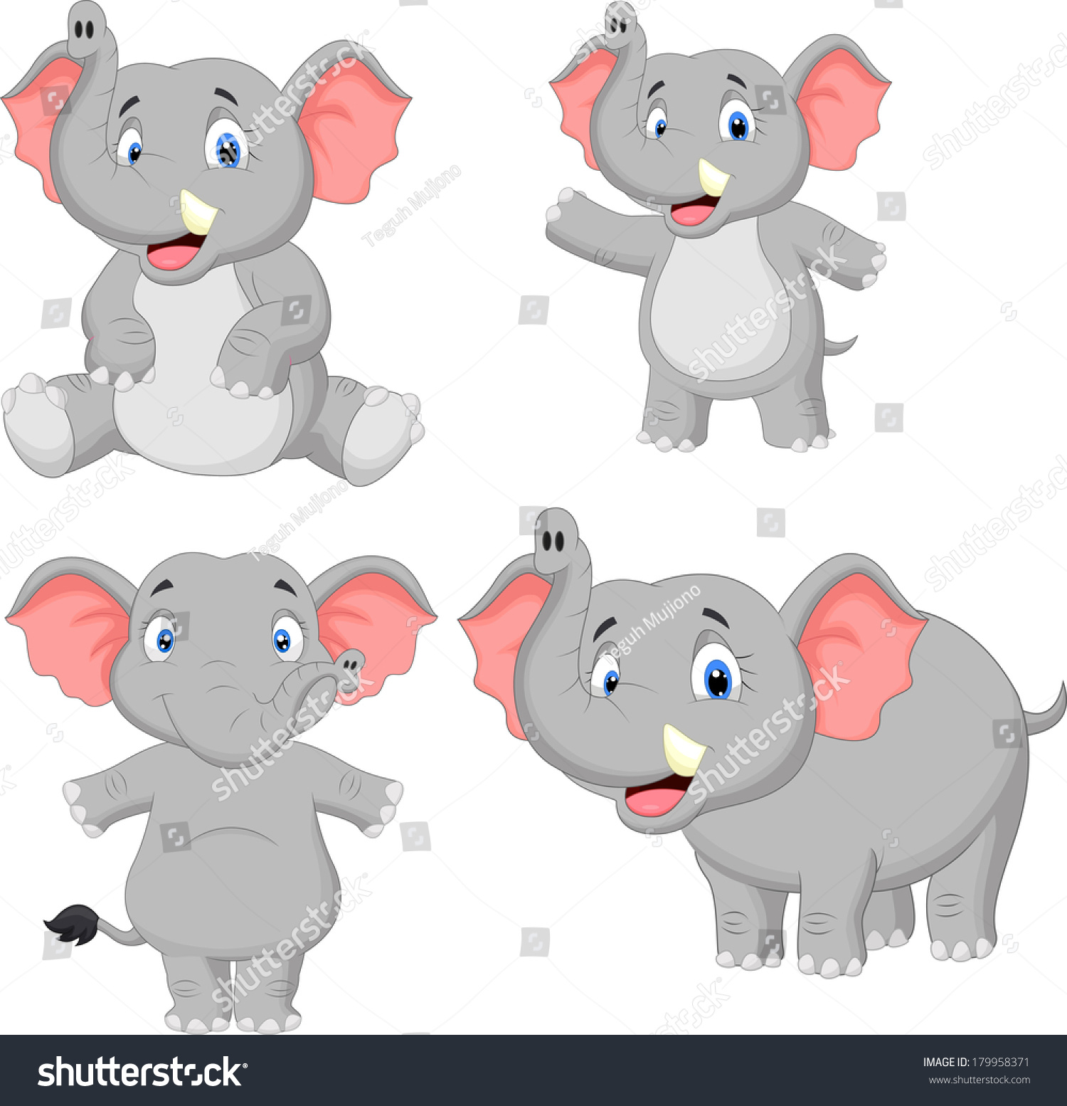 Elephant Cartoon Collection Set Stock Vector (Royalty Free) 179958371 ...