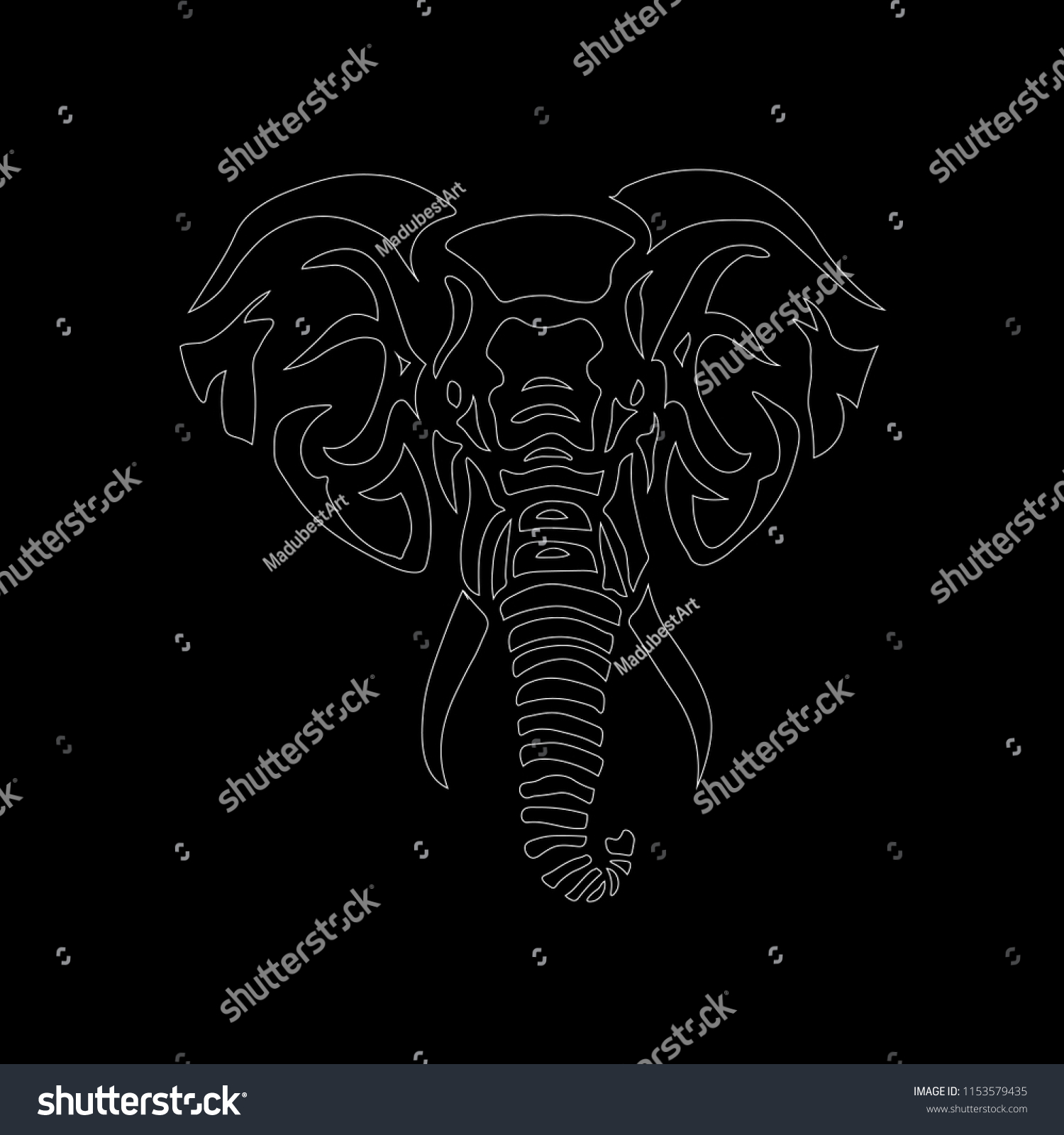 Elephant Front Face Vector On Black Stock Vector (Royalty Free) 1153579435