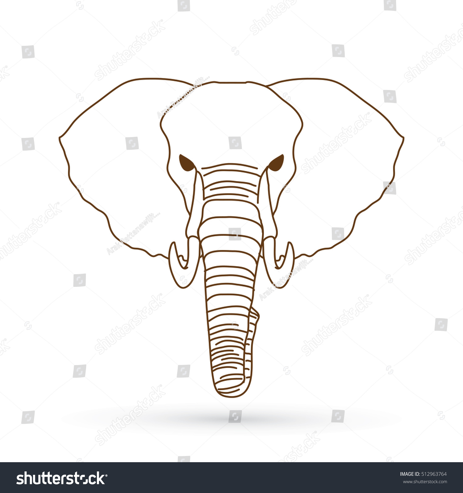 Elephant Head Front View Outline Graphic Stock Vector (Royalty Free ...