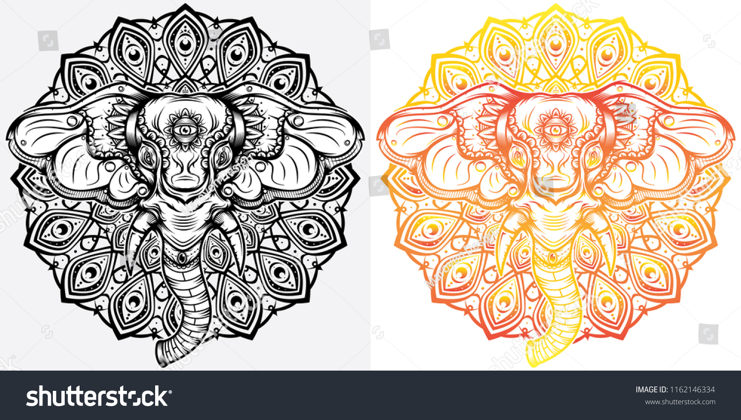 Elephant Mandala Design Outline Vector Eps: เวกเตอร์สต็อก (ปลอดค่า ...