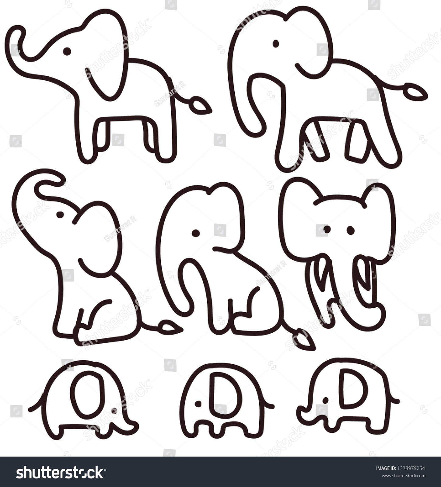 Elephants Doodle Art Stock Vector (Royalty Free) 1373979254