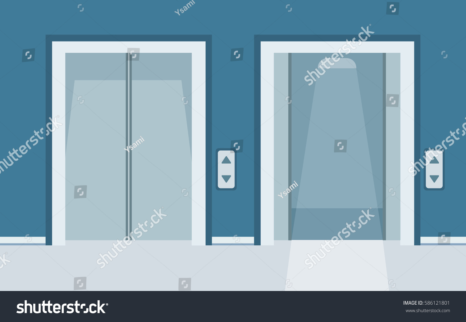 Vektor Stok Elevator Doors Closed Open Flat Style (Tanpa Royalti ...