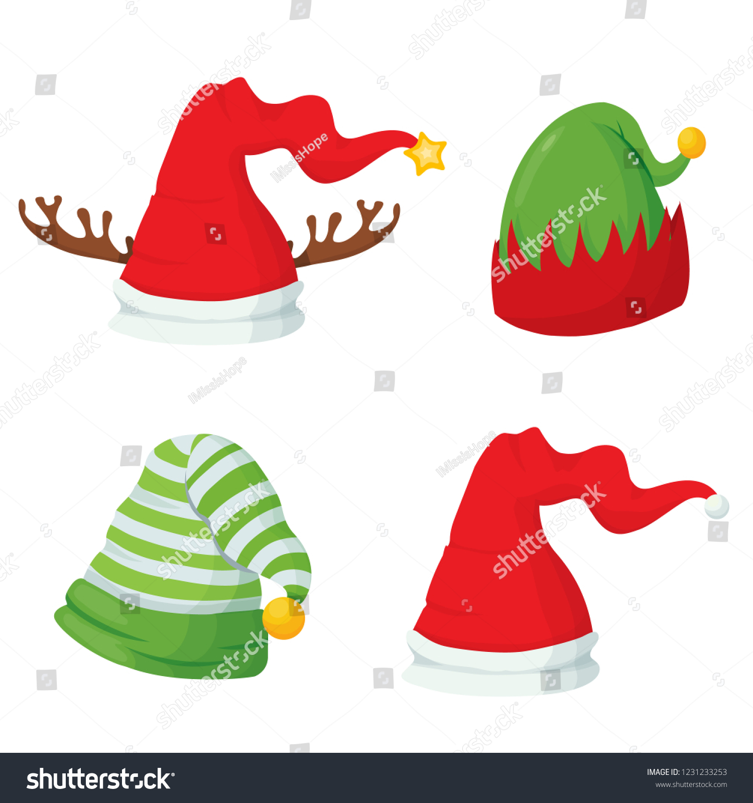 Elf Hats Set Vector Illustration Stock Vector (Royalty Free) 1231233253 ...