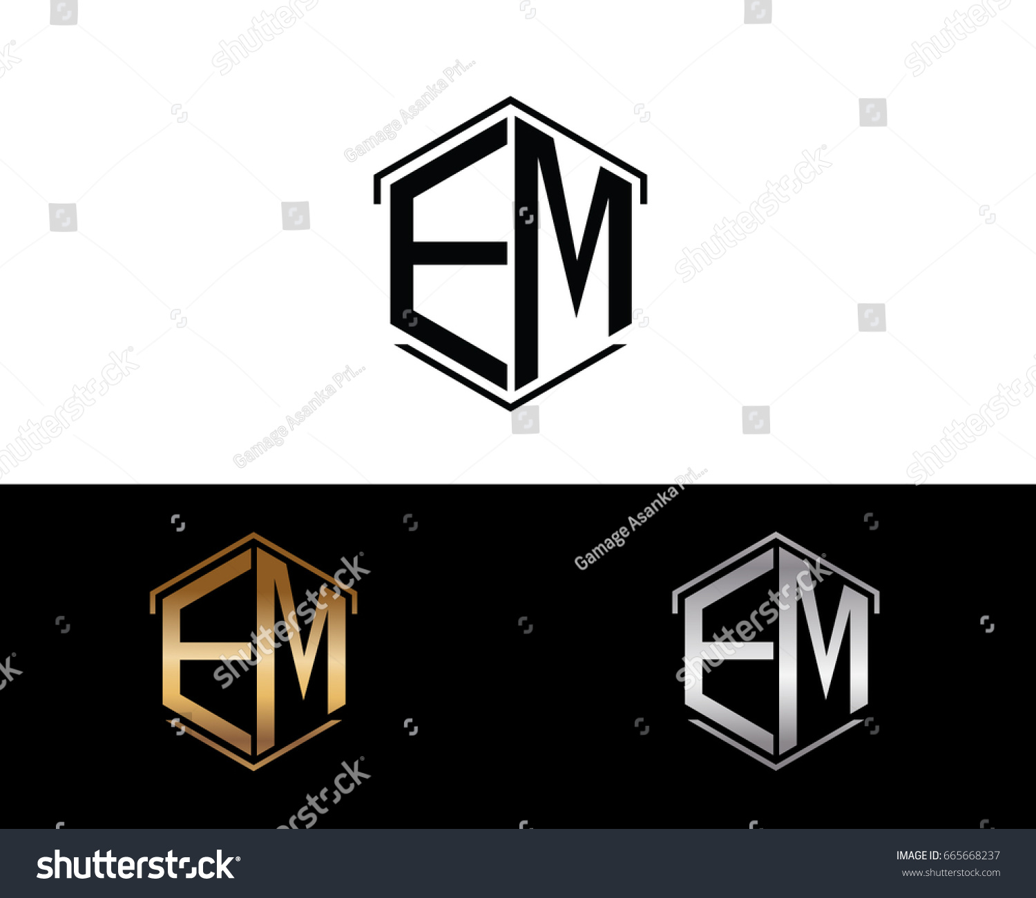 Em Letters Linked Hexagon Shape Logo Stock Vector (Royalty Free ...