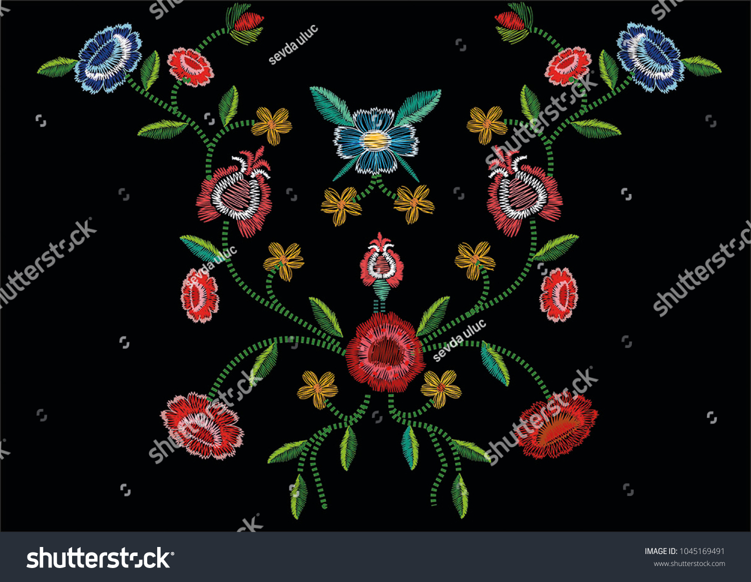 Embroidery Design Black Stock Vector (Royalty Free) 1045169491