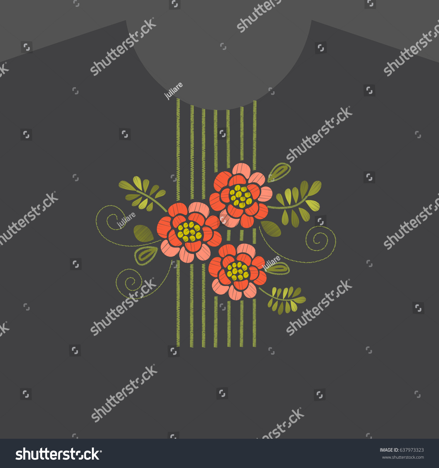 Embroidery Floral Neckline Pattern Stock Vector (Royalty Free) 637973323